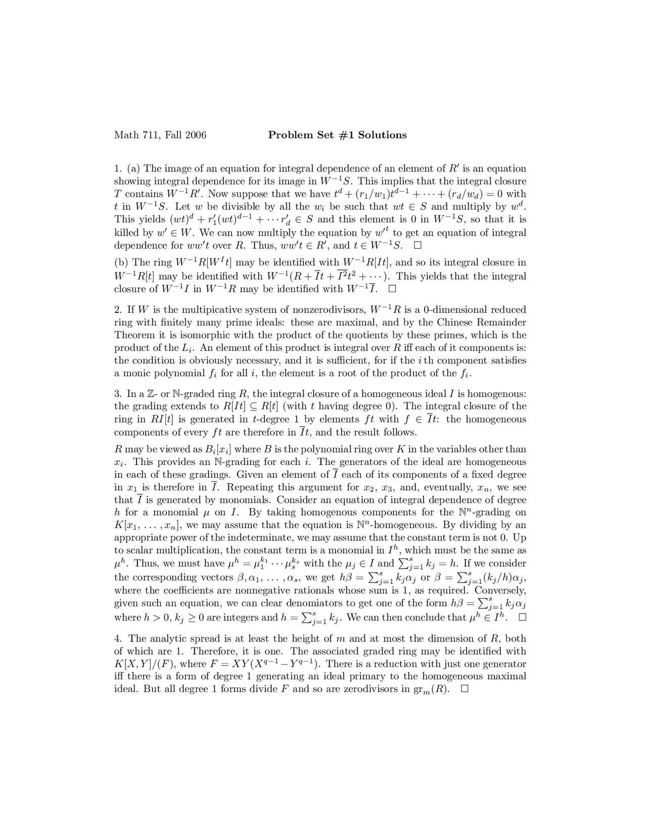 Problem Set I Solved Advanced Algebra Math 711 Docsity