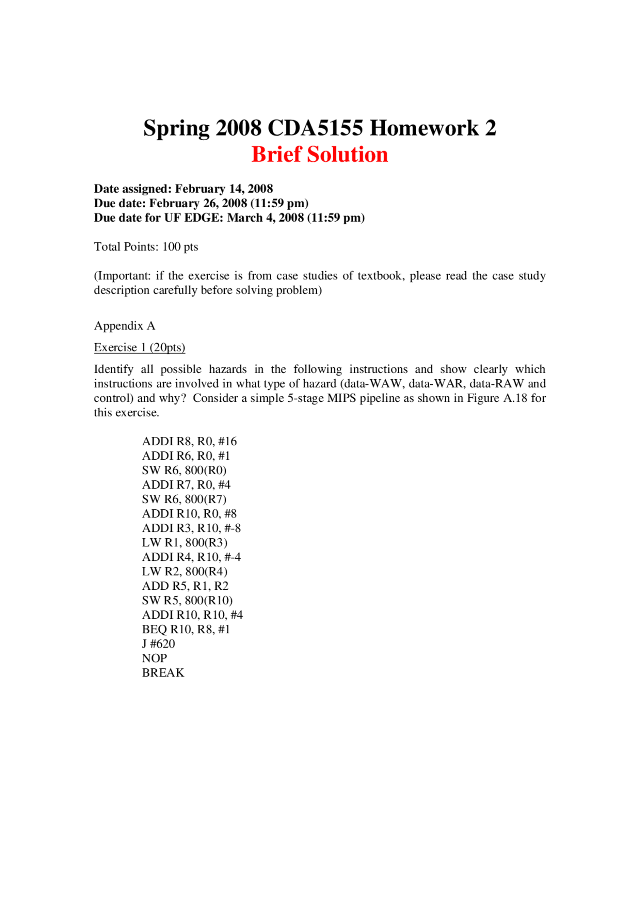 Homework 2 With Solution Computer Architecture Principles Cda 5155