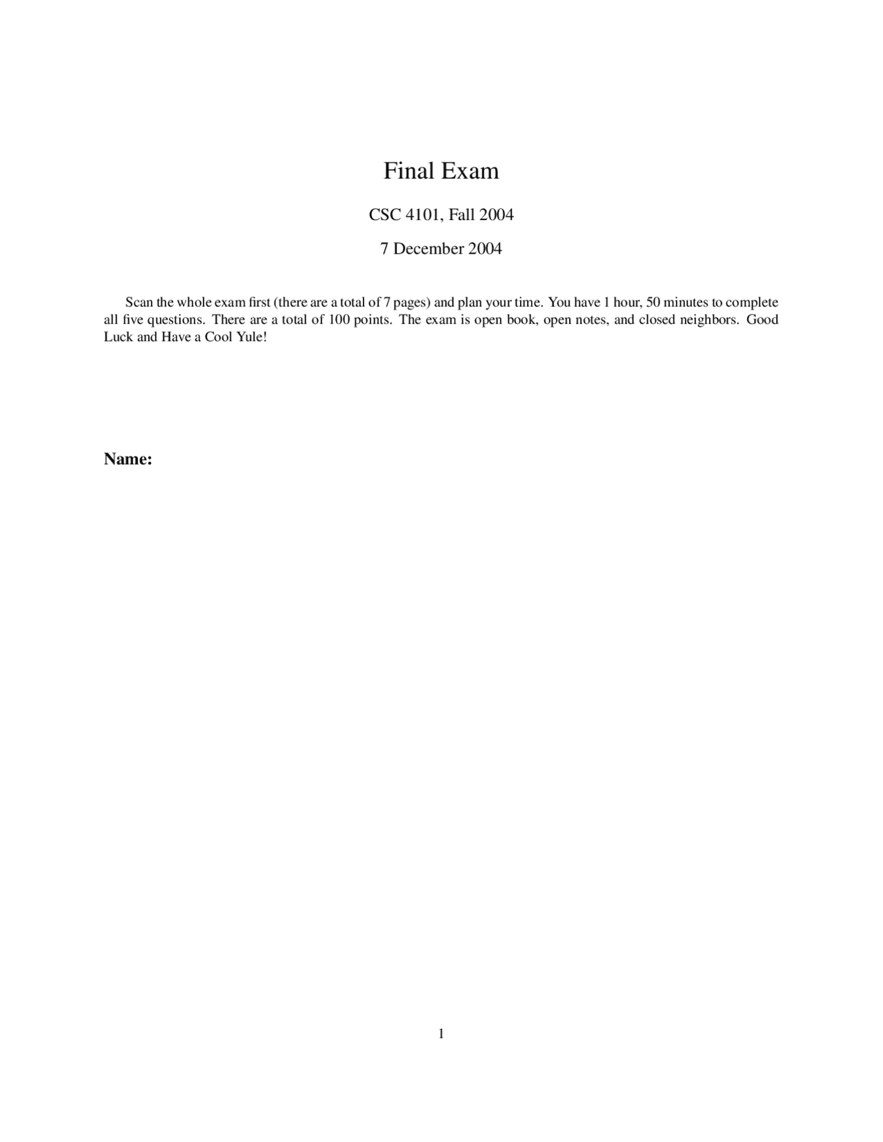Final Exam Problems Programming Languages Csc 4101 Docsity