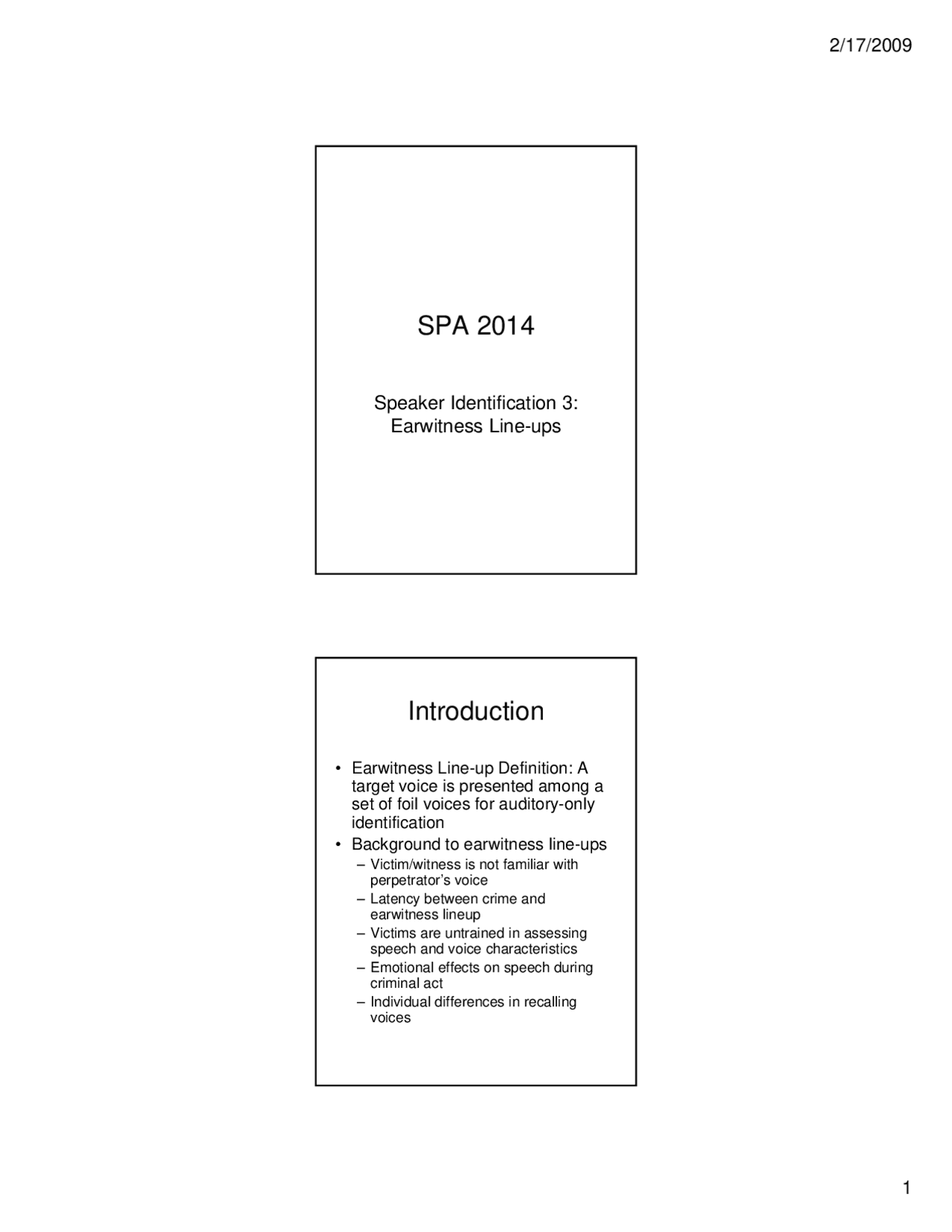Speaker Identification 3 Earwitness Line Ups Lecture Slides Spa