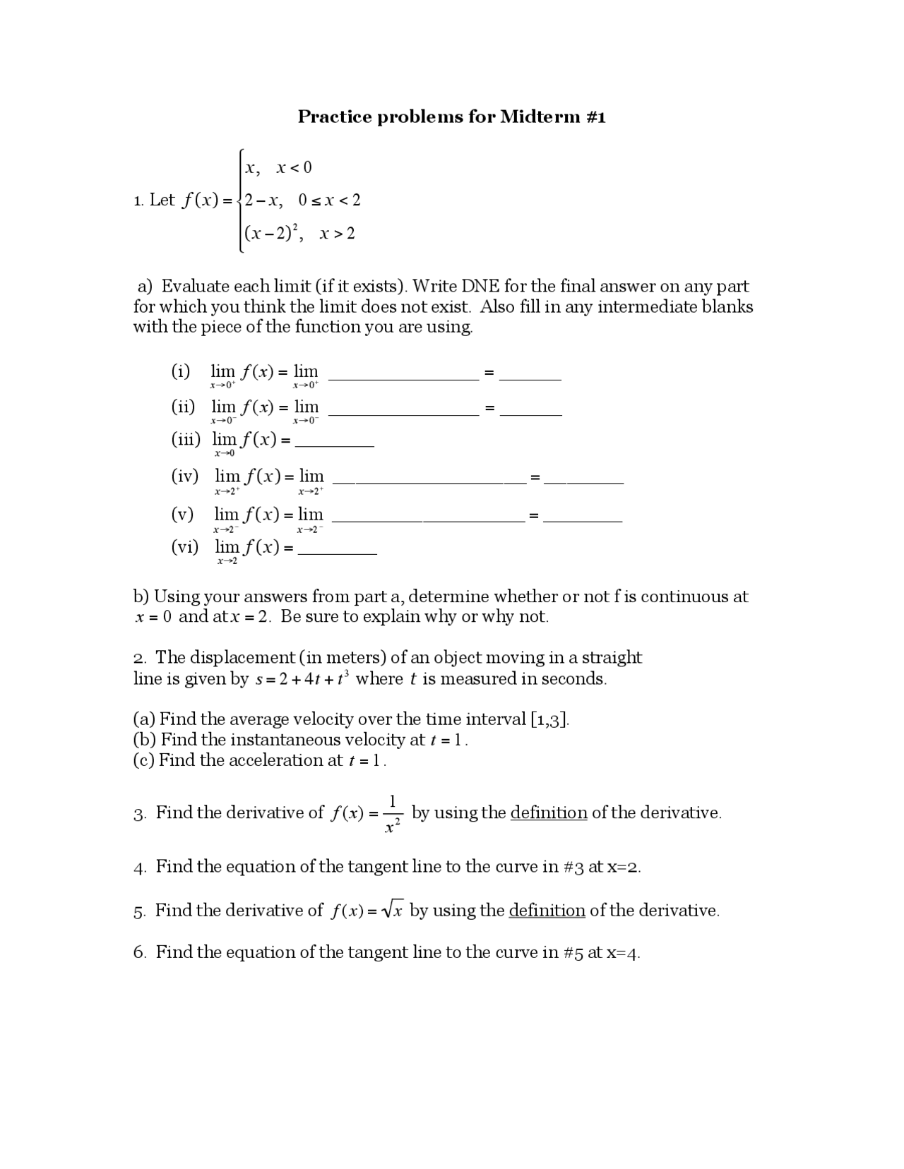 19 Solved Problems On Calculus Examination 1 Math 2a Docsity