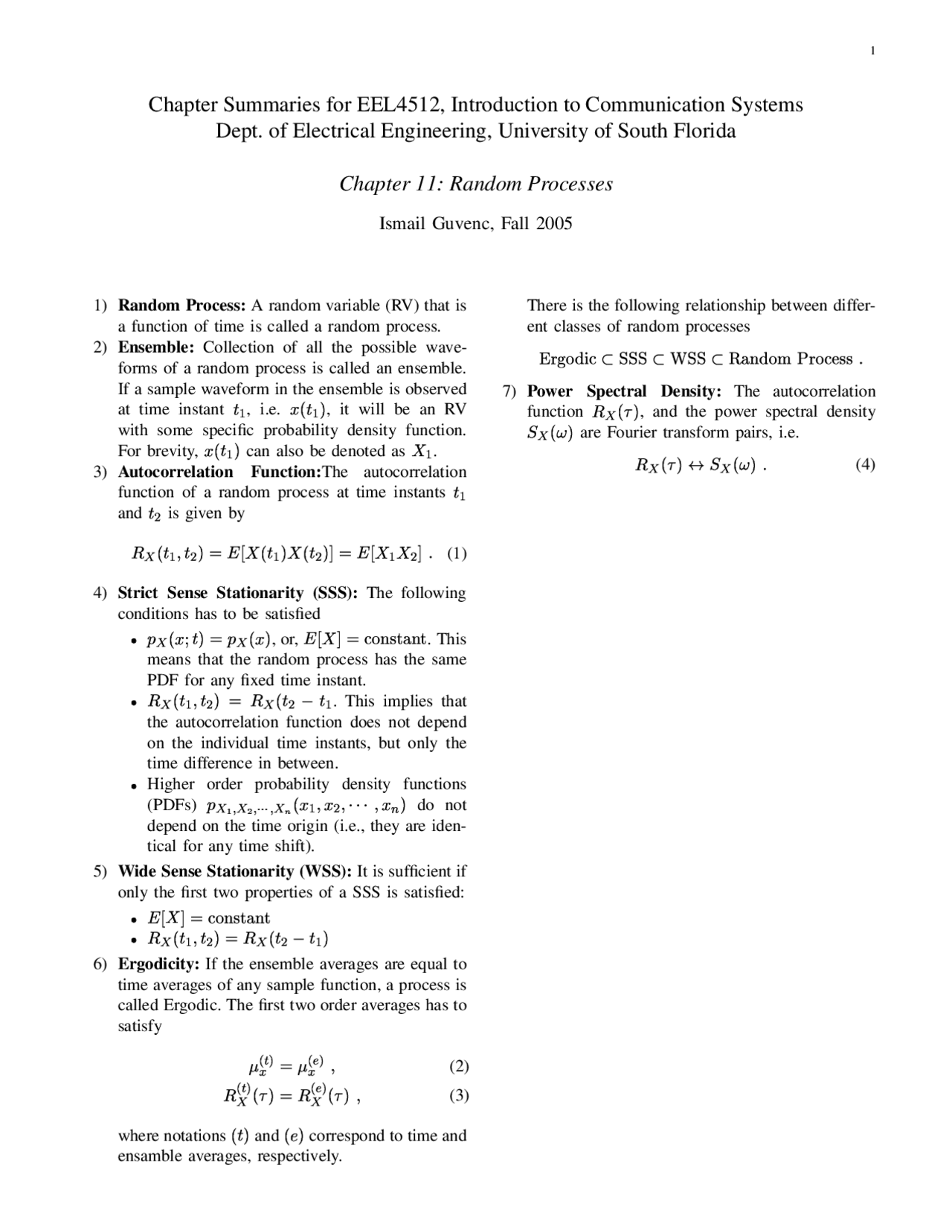 Random Processes Ensemble Lecture Slides Eel 4512c Docsity