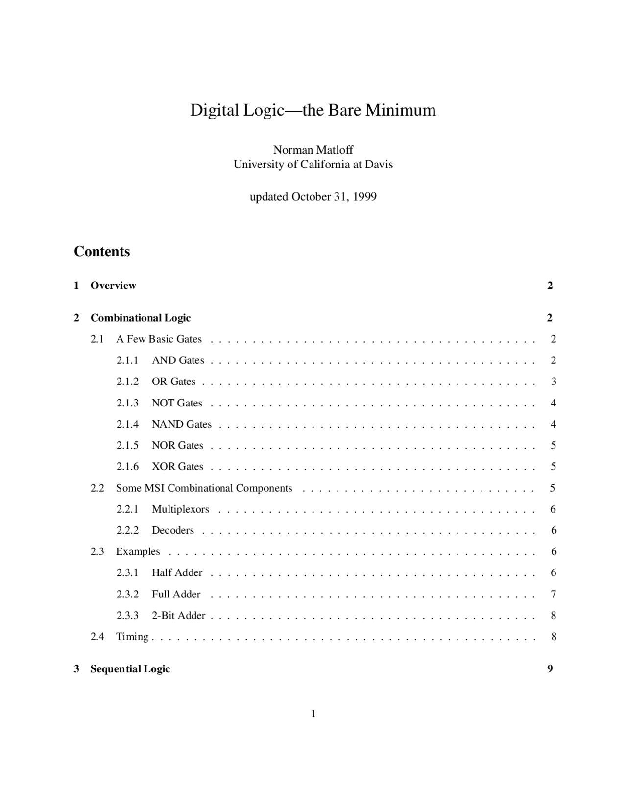 Digital Logic The Bare Minimum Ecs 154b Docsity