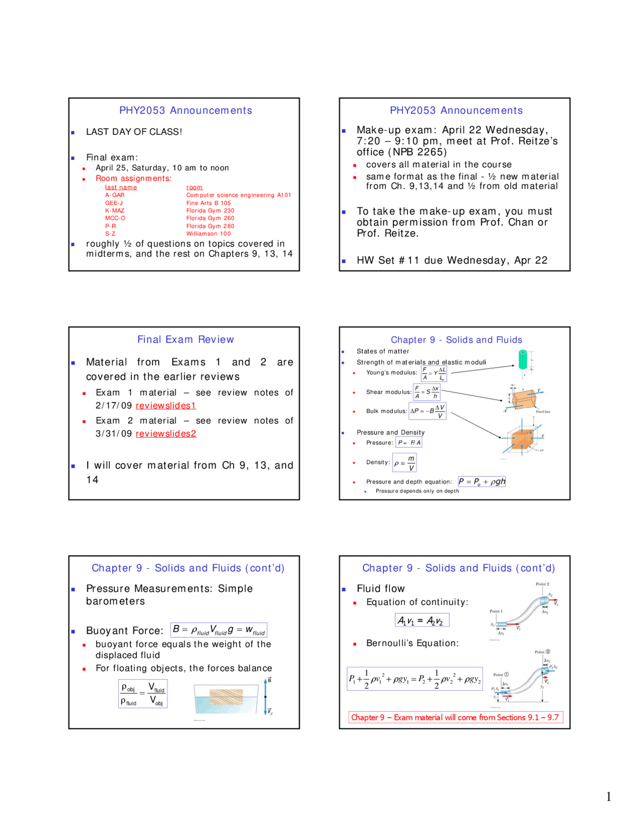 Solids And Fluids Lecture Slides Phy 2053 Docsity