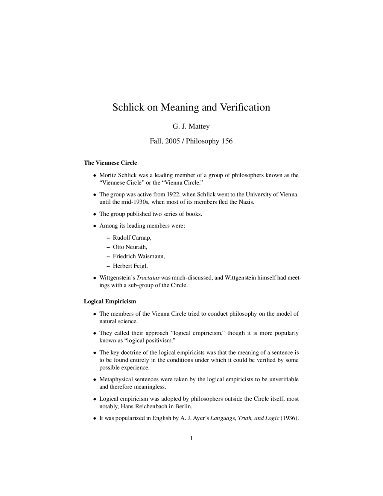 Schlick On Meaning And Verification Hellenistic Philosophy Phi 143
