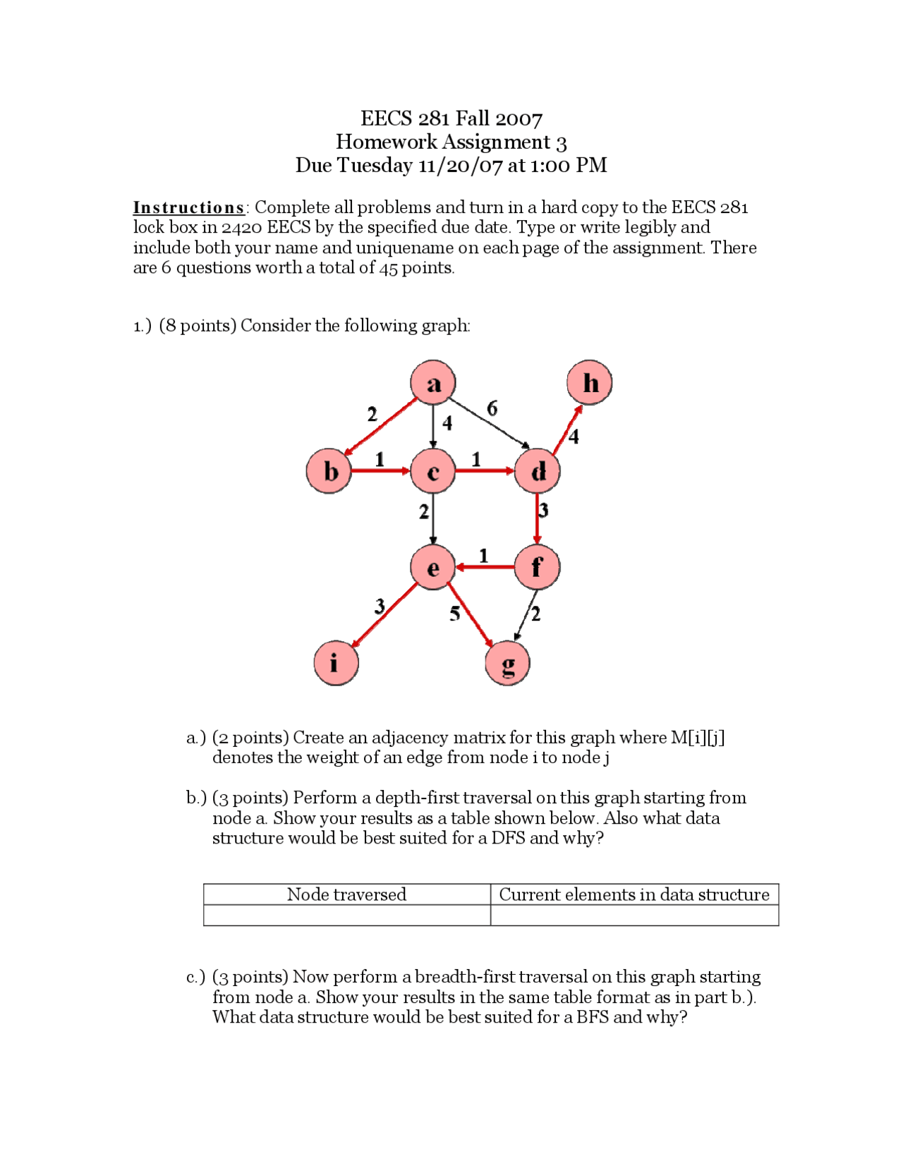 Homework 3 Data Structures And Algorithms Fall 2007 Eecs 281 4578