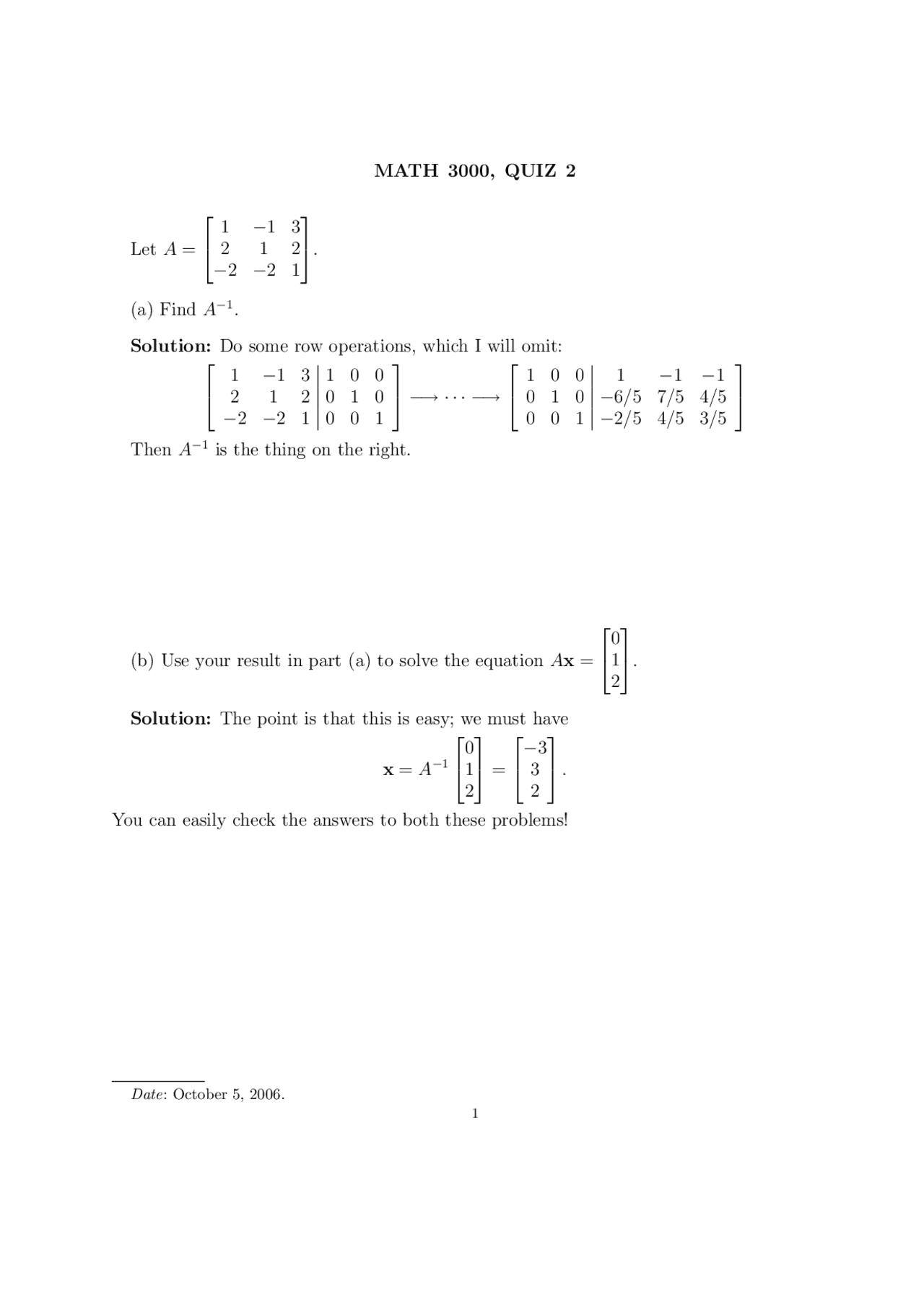 Quiz 2 Questions With Solutions Introduction To Linear Algebra Math