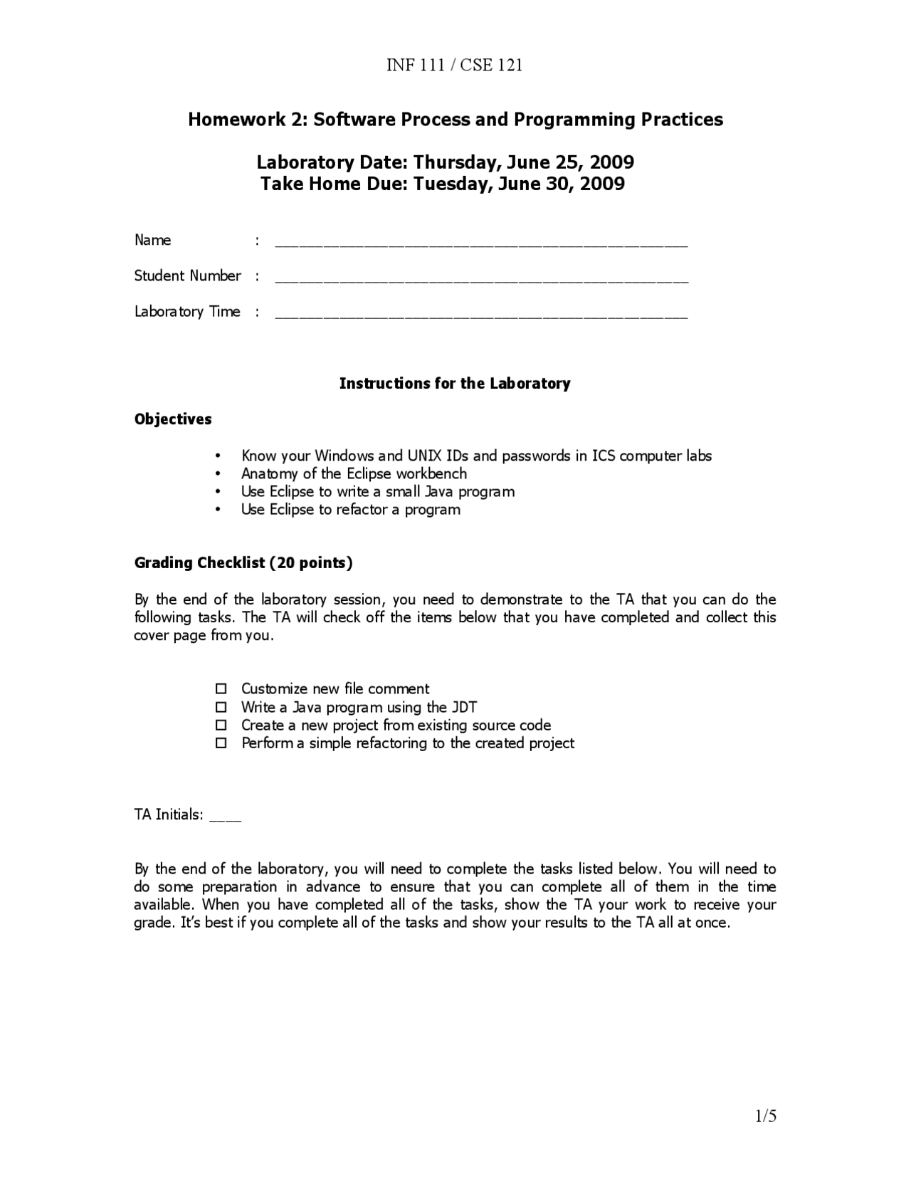 Software Process And Programming Practices Assignment 2 Cse 121 Docsity