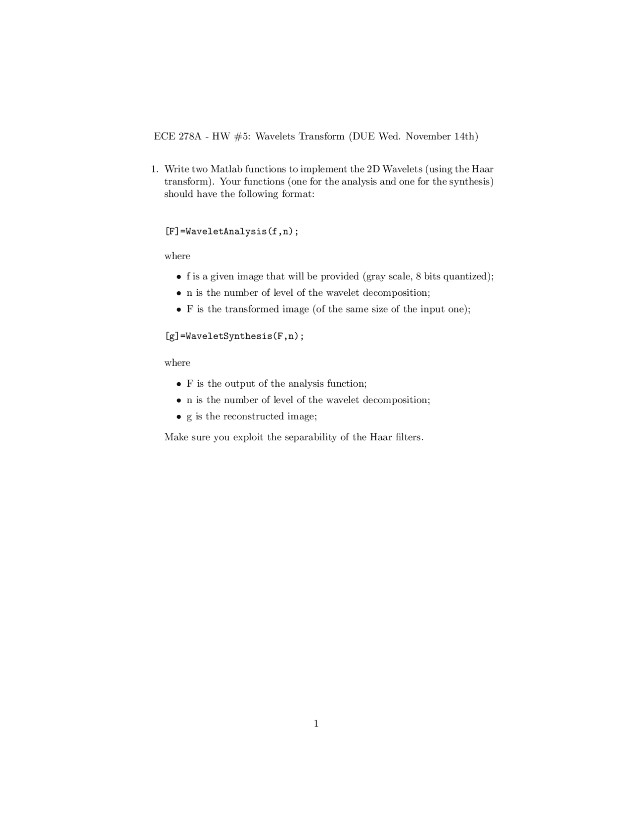 Wavelets Transform Imaging Systems Homework Solved Ece 278c Docsity