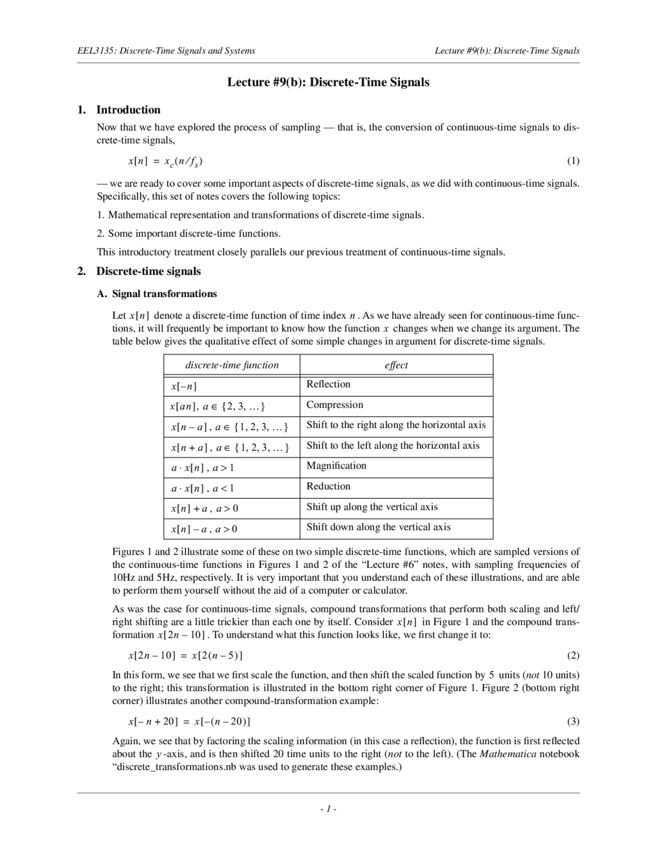 Lecture Notes On Discrete Time Signals Eel 3135 Docsity