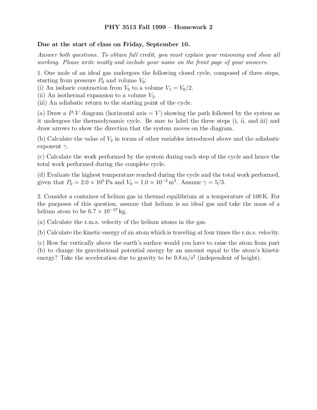 Practice Homework 2 Thermal Physics Phy 3513 Docsity