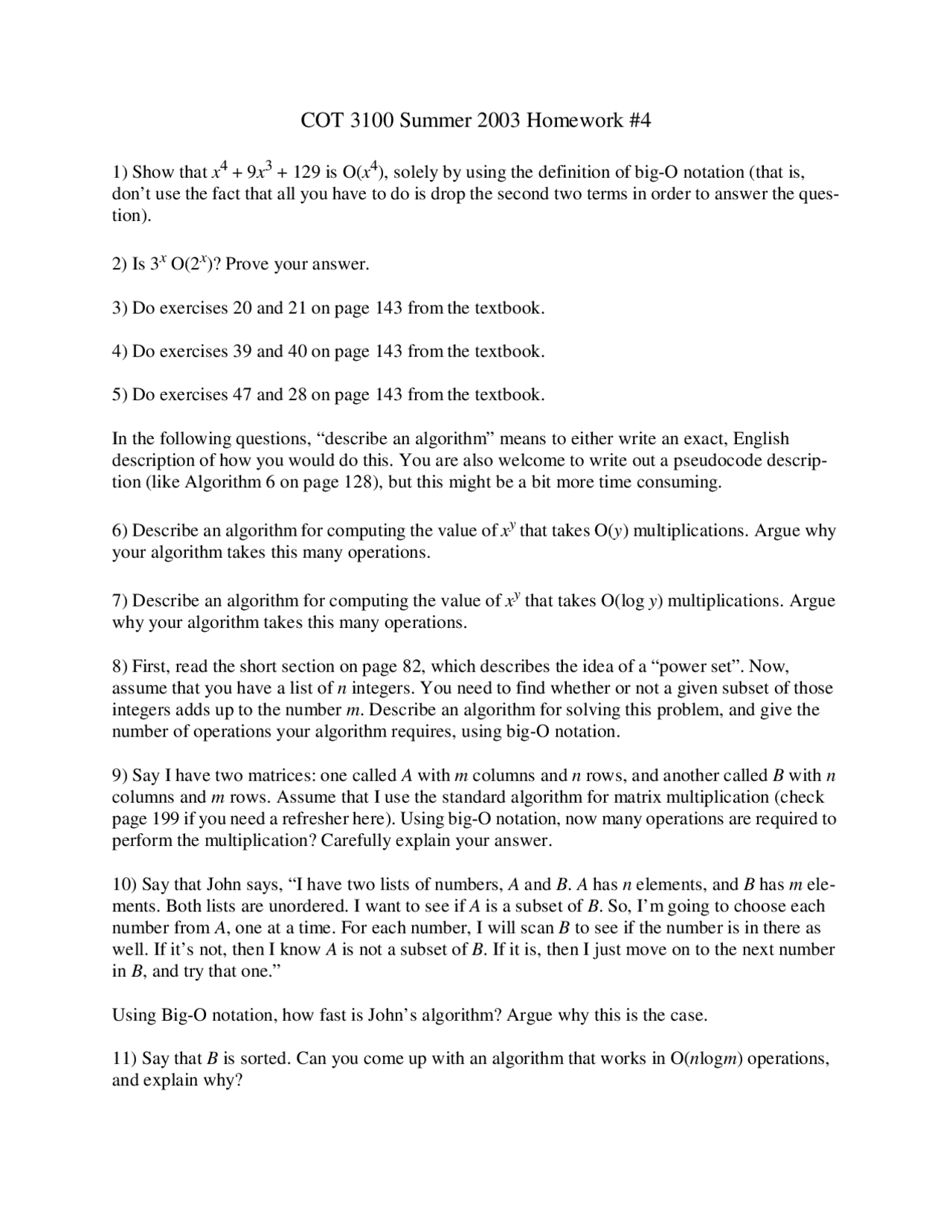 Applications Of Discrete Structure Problem Set 14 Cot 3100 Docsity