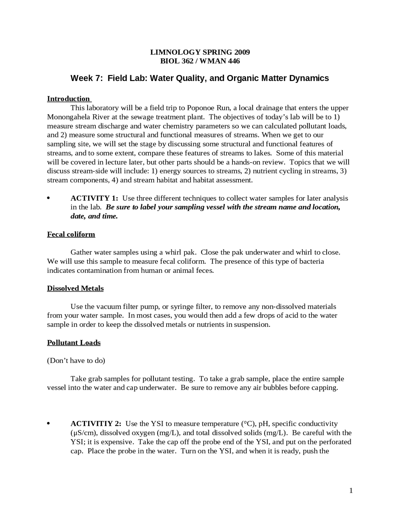 Water Quality Dynamics In Limnology Biol 362 Docsity