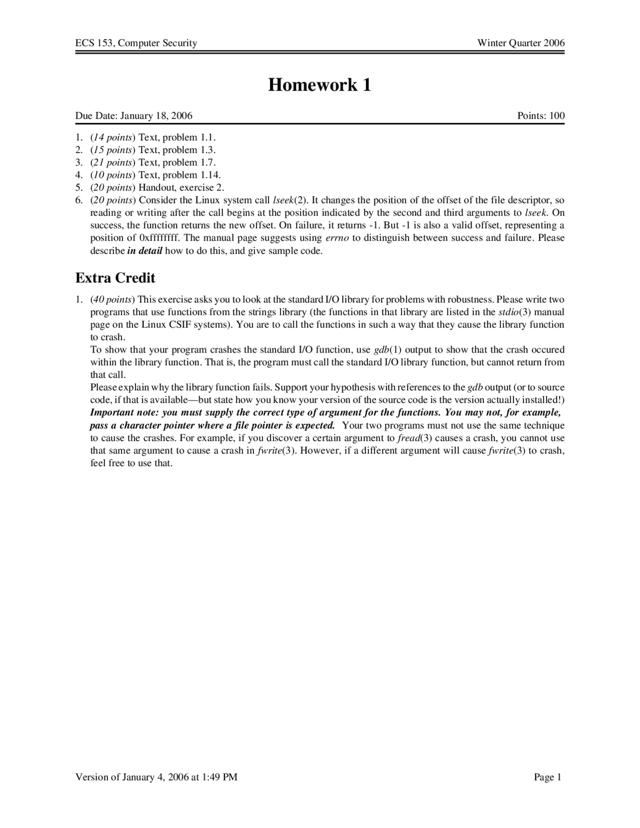 Problems On Computer Security Assignment I Ecs 153 Docsity