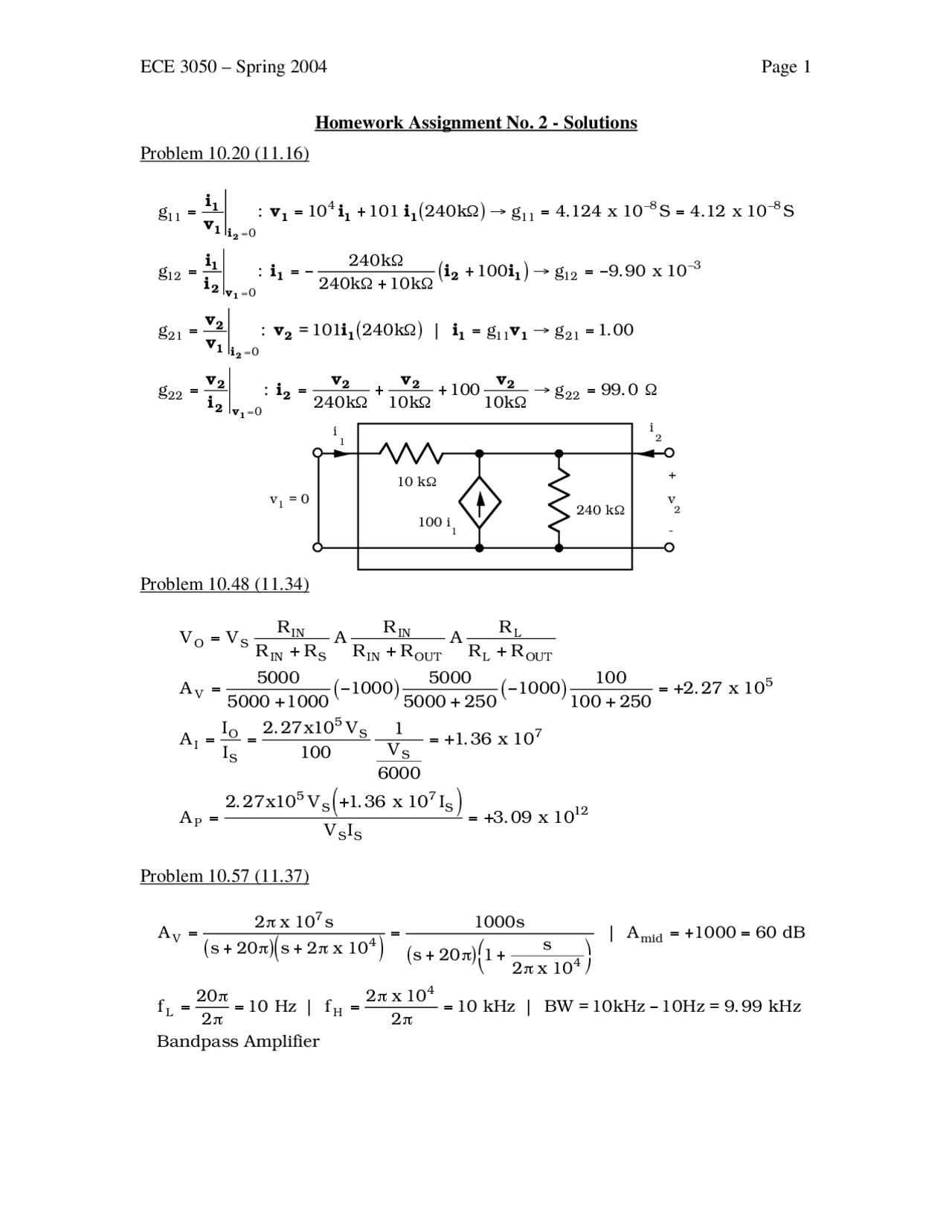 Solved Problems on Bandpass Amplifiers - Assignment | ECE 3050 - Docsity