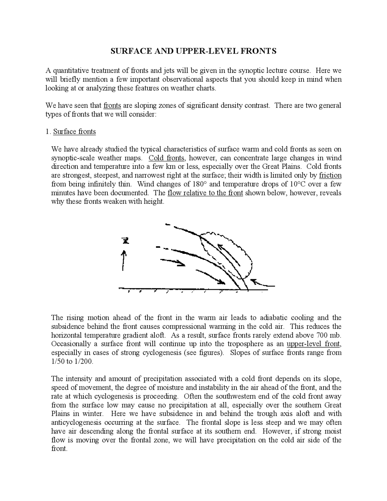 Surface And Upper Level Fronts Synoptic Meteorology Laboratory Metr
