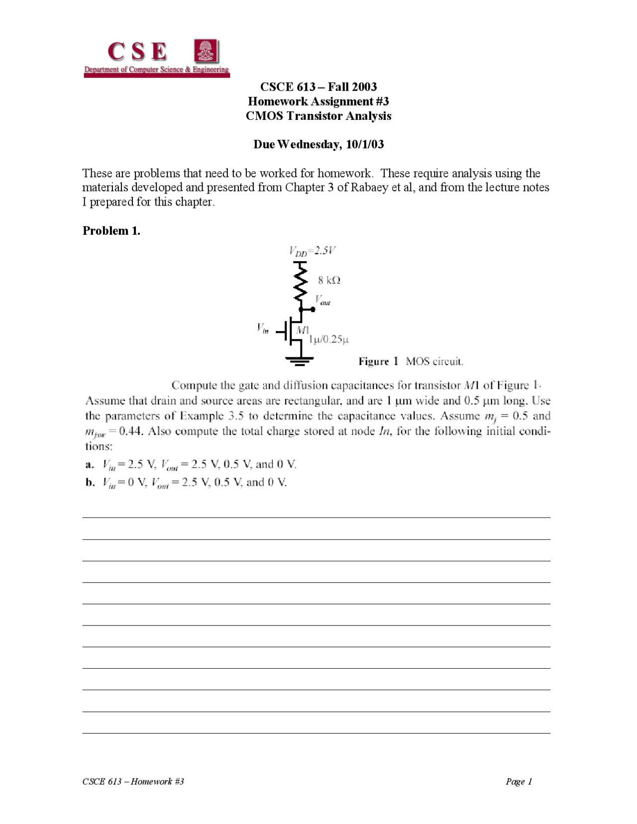Cmos Transistor Analysis Homework 3 Csce 613 Docsity
