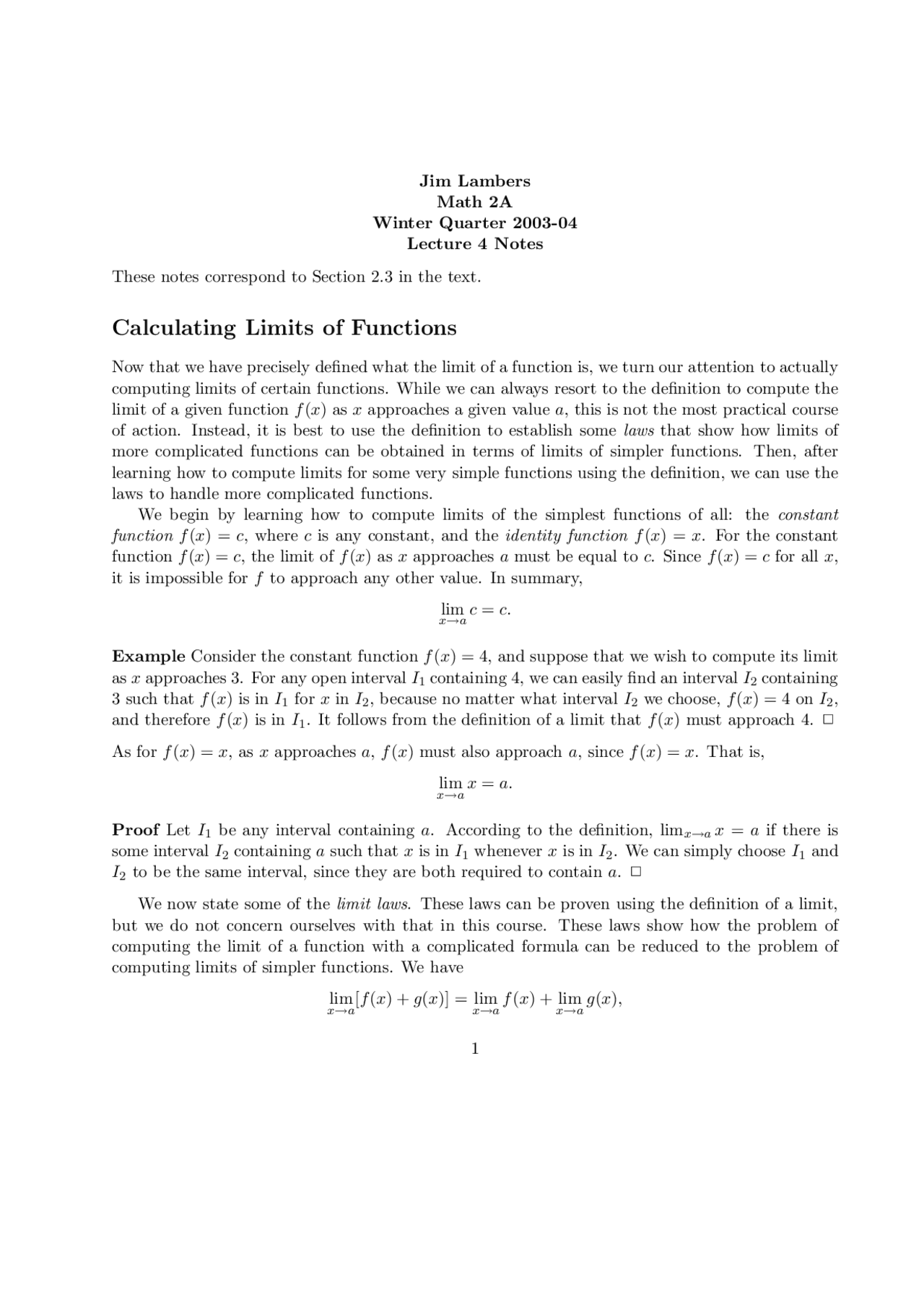 Calculating Limits of Functions - Lecture Notes | Math 2 | Study notes ...