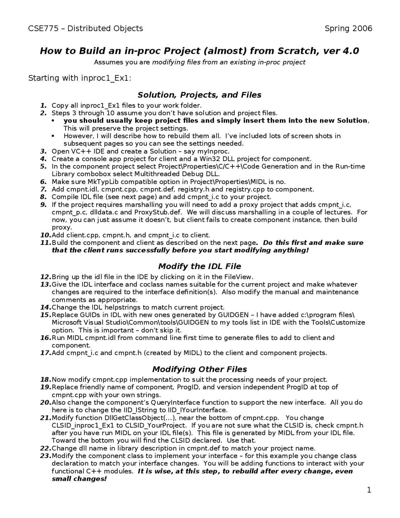 How To Build An In Proc Project From Scratch Ver 4 0 Cse 775 Docsity
