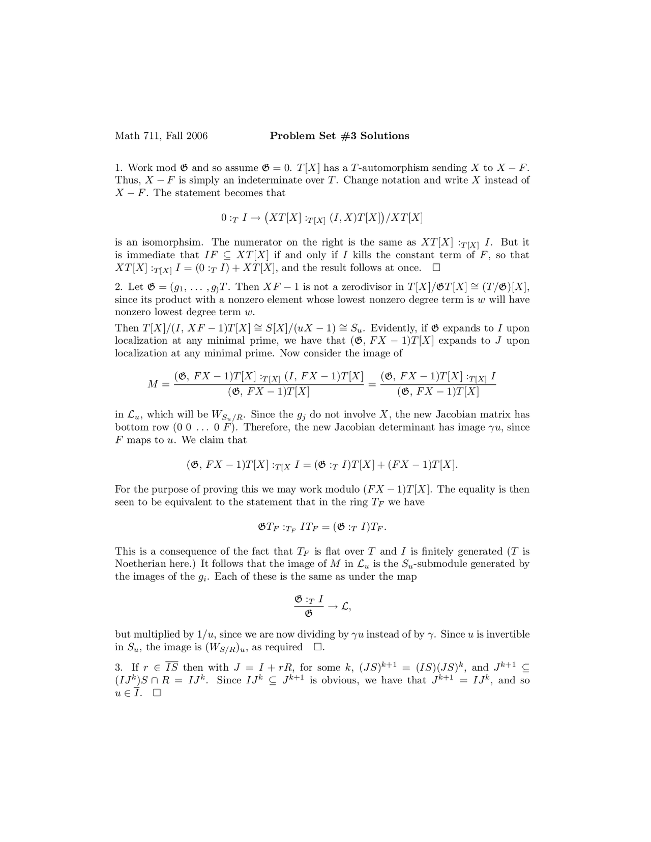 Problem Set 3 Solutions Advanced Algebra Math 711 Docsity