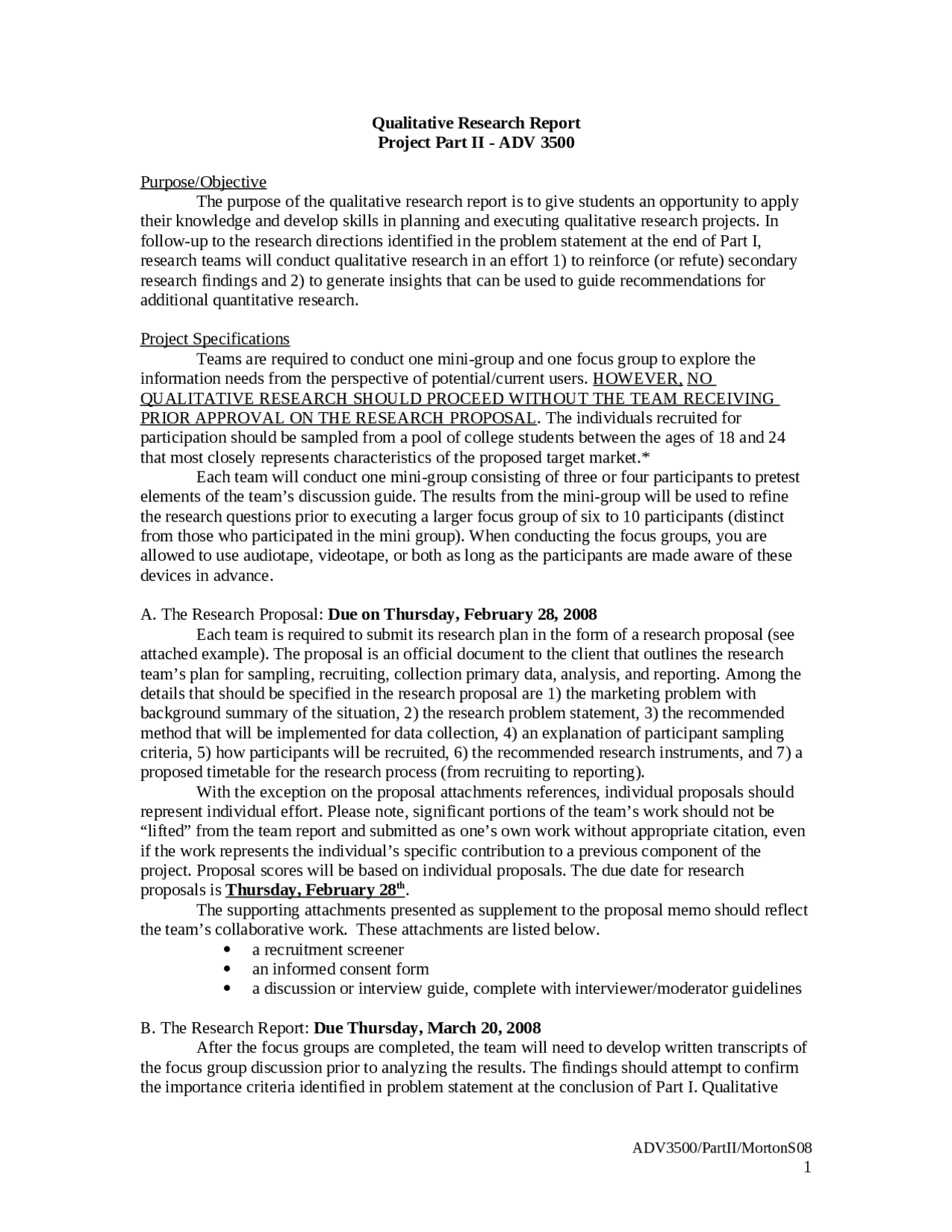 Qualitative Research Report for ADV 3500: Planning & Executing Projects - Prof. Cynthia R ...