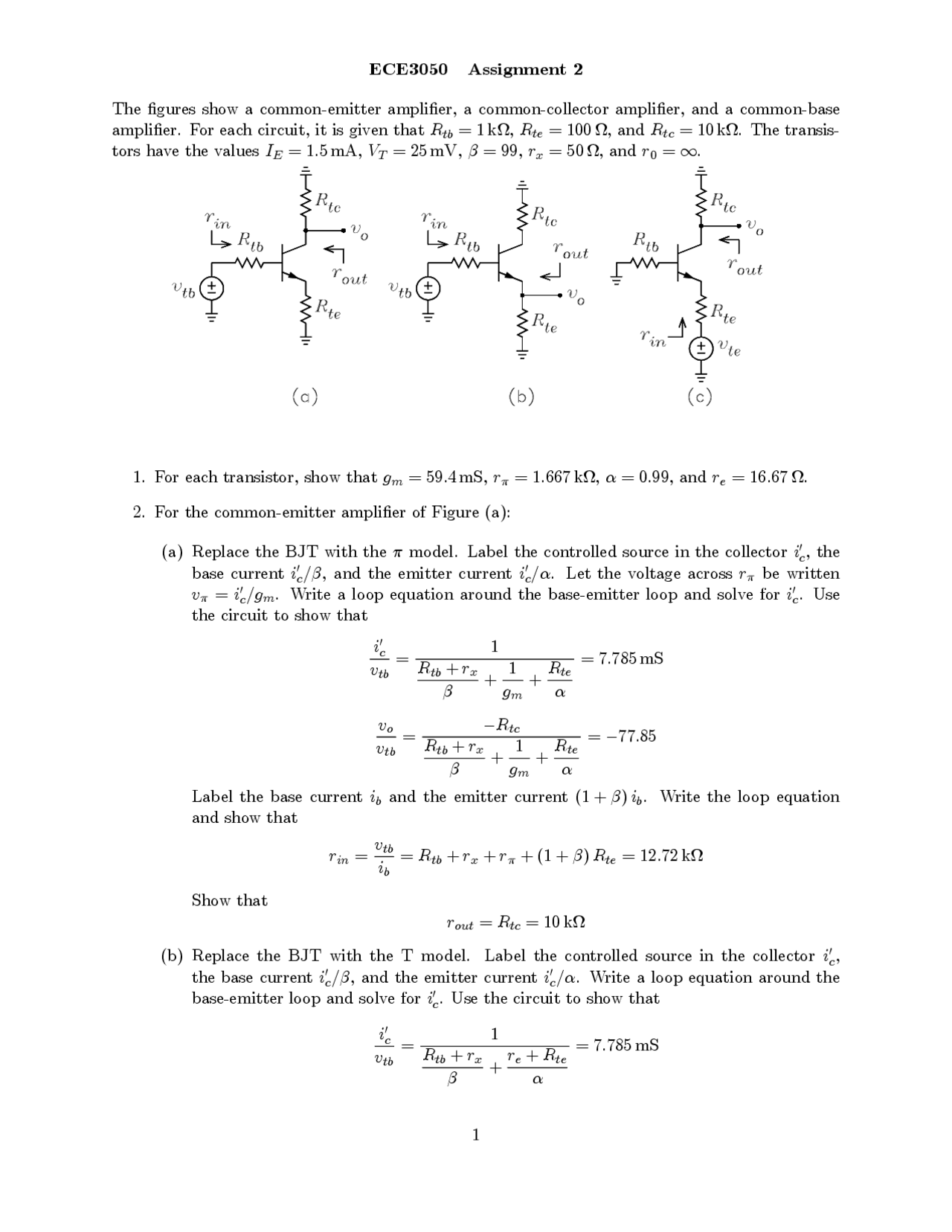 Common Emitter Amplifier Common Collector Amplifier Assignment Ece