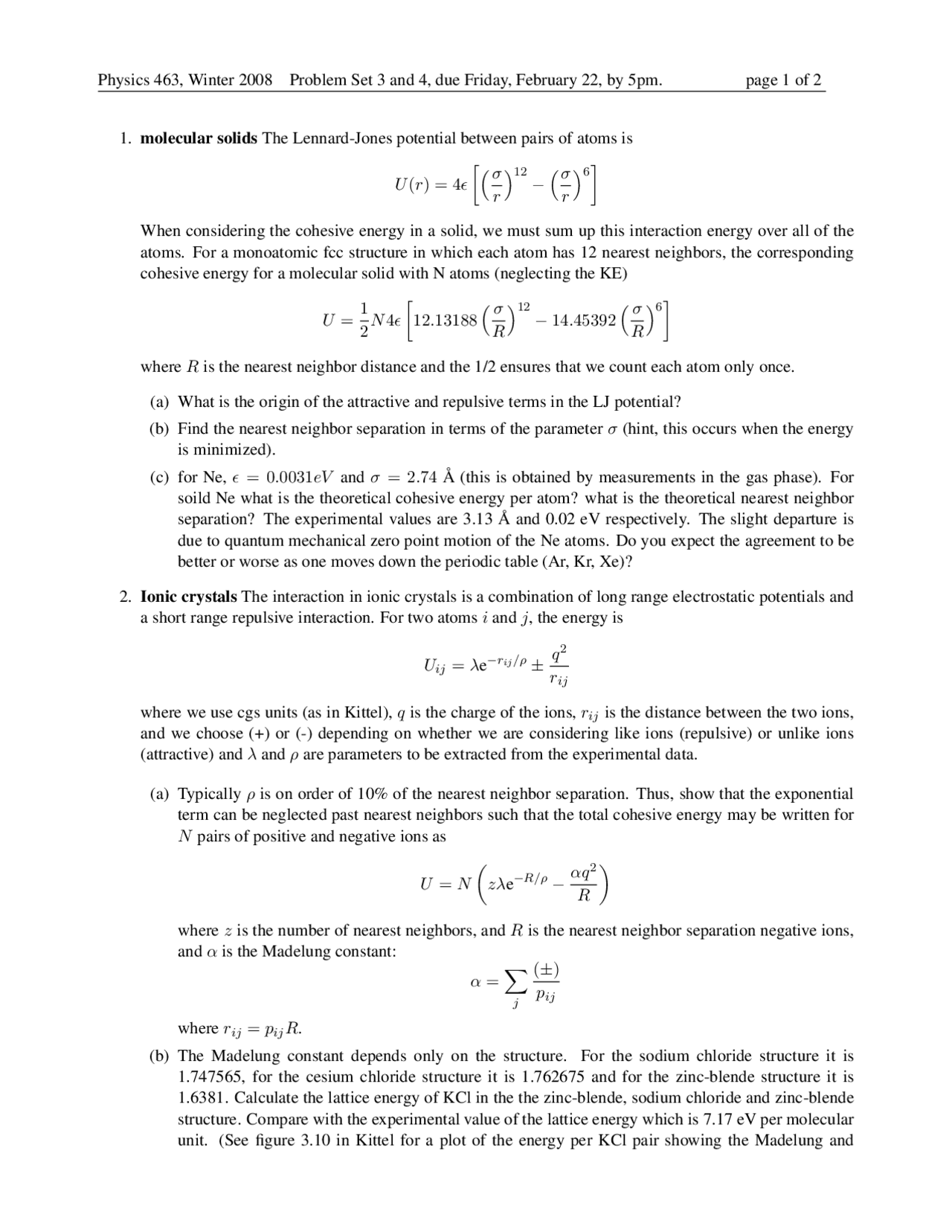 Problem Sets For Introduction To Solid State Physics 463 Docsity