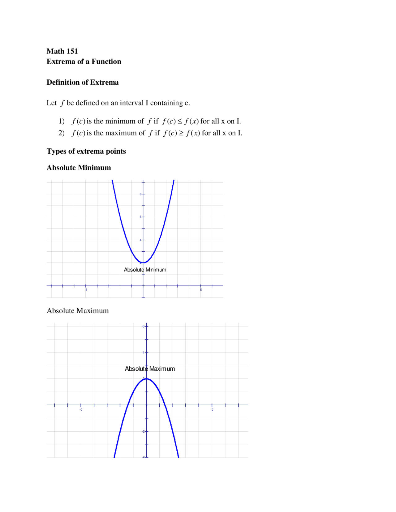 Extrema of a Function with Examples in Analytical Geometry I | MATH 151 ...
