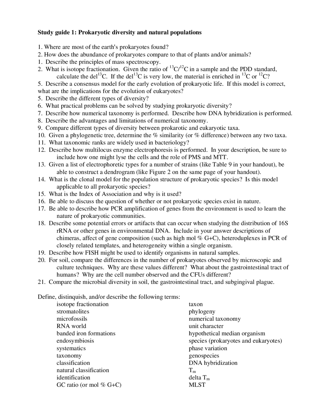 Prokaryotic Diversity And Natural Populations Notes Mibo 4300 Docsity