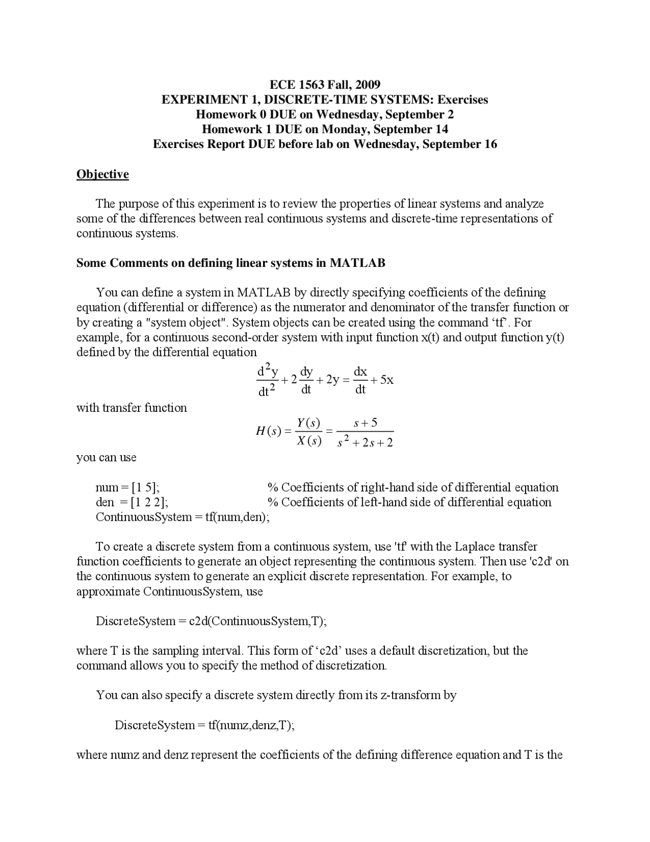 Homework 1 Signal Processing Laboratory Ece 1563 Docsity