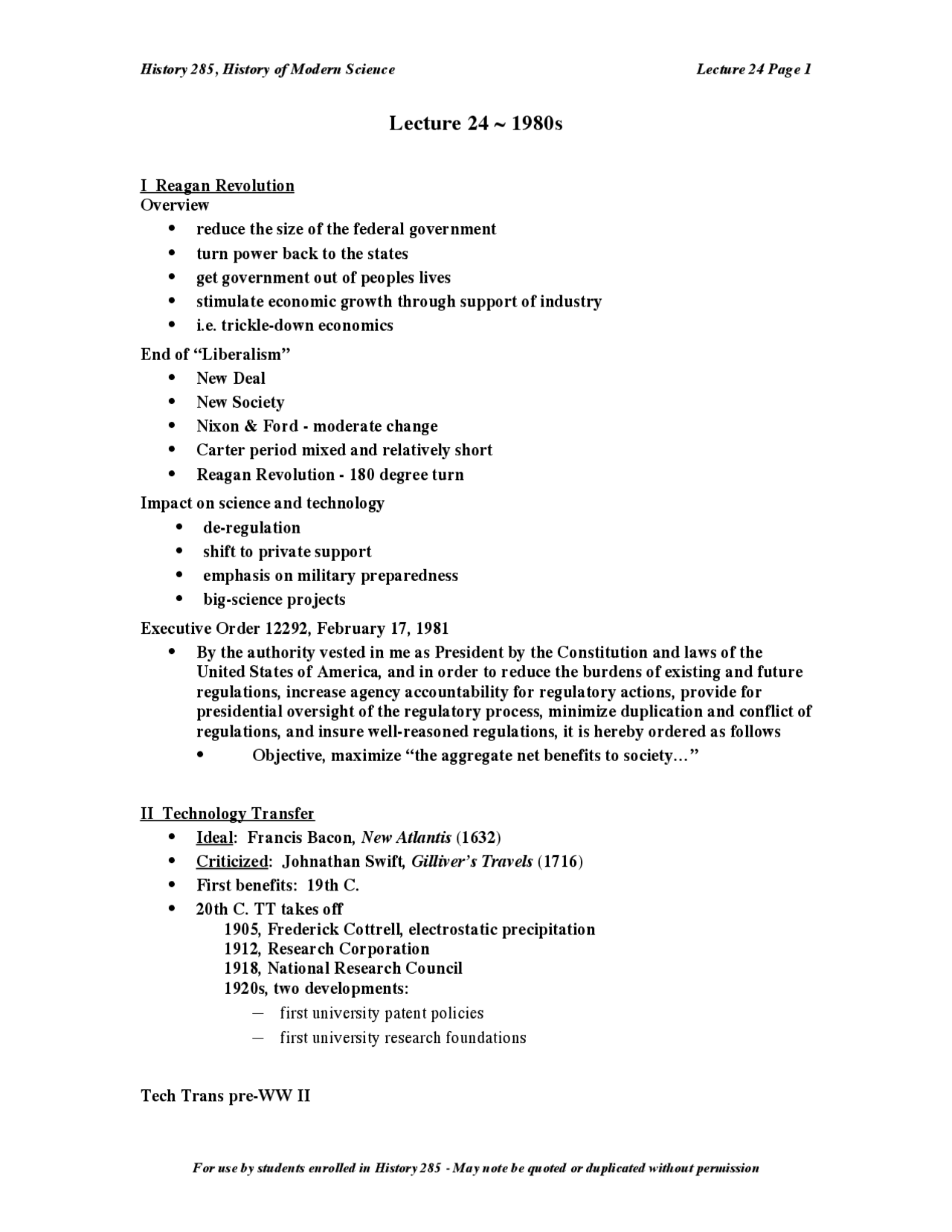 History of Modern Sciences - Lecture Notes | HISTORY 285 - Docsity