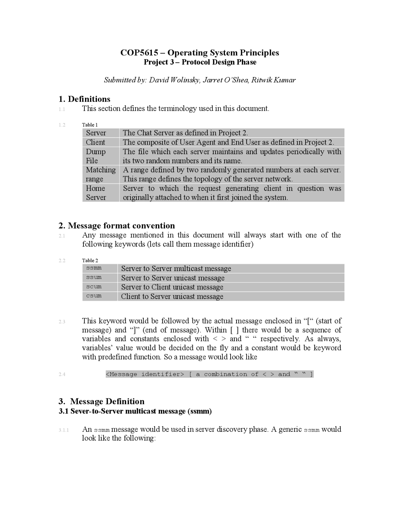 Protocol Design Phase – Operating System Principles – Project 3 | COP 5615 - Docsity