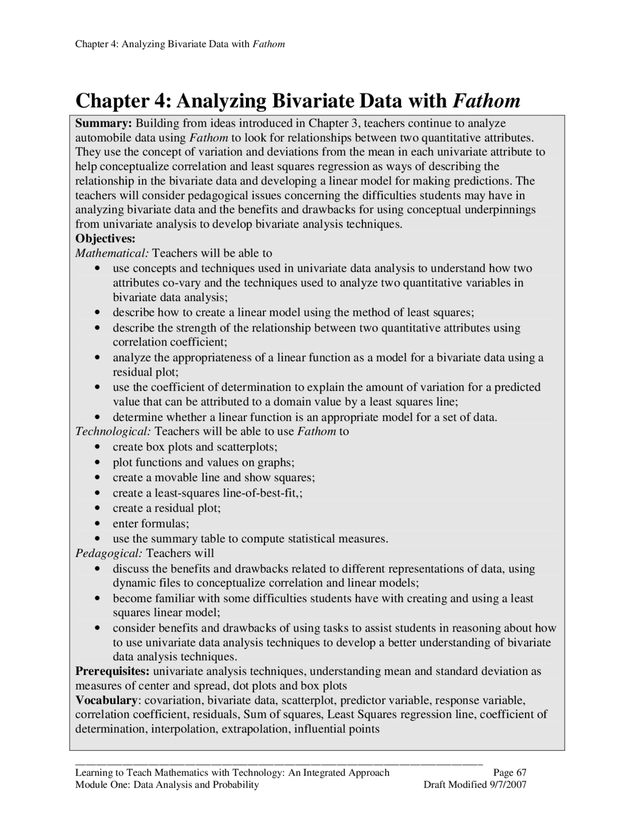 Analyzing Bivariate Data with Fathom - Lecture Notes | EMAT 3500 - Docsity