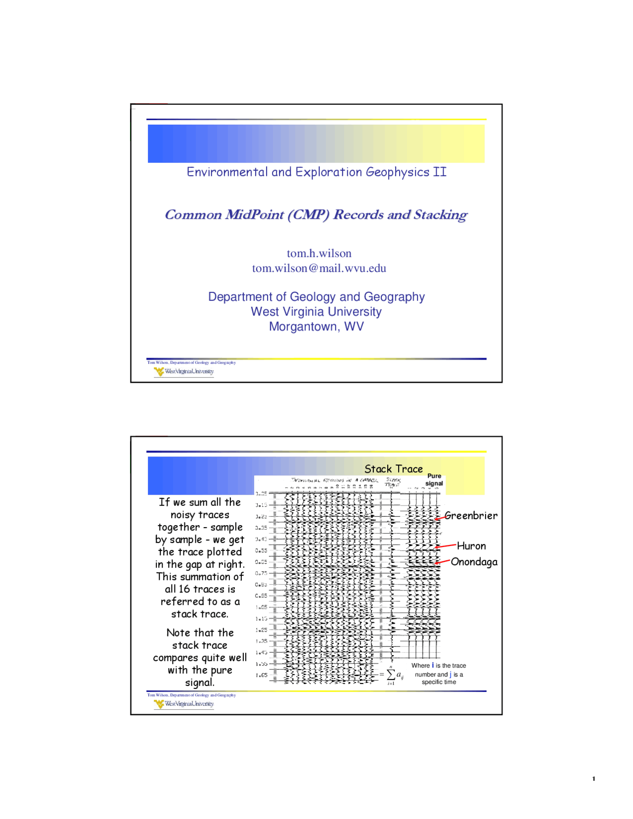 Common Midpoint Record and Stacking - Lecture Slides | GEOL 554 - Docsity