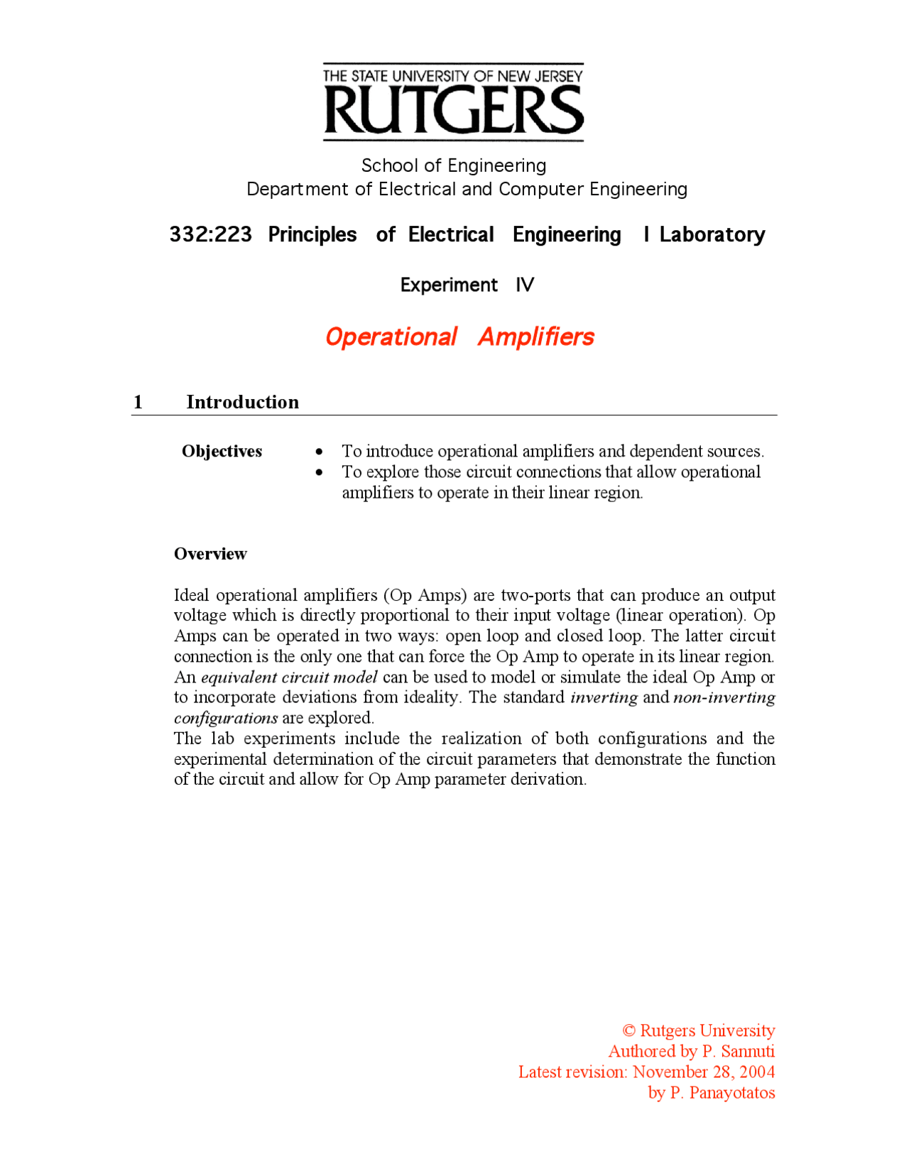Operational Amplifiers Principles Of Electrical Engineering I
