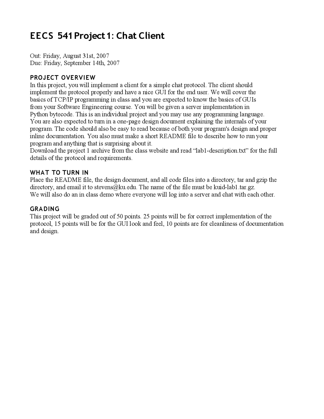 Project 1: Chat Client - Project Work | EECS 541 - Docsity