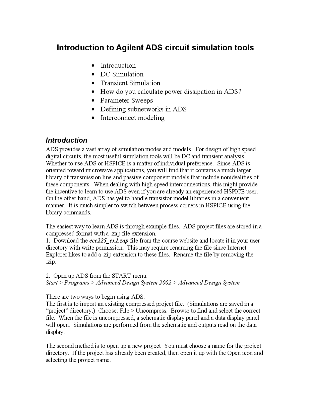 Introduction To Agilent Ads Circuit Simulation Tools Phys 594 Docsity