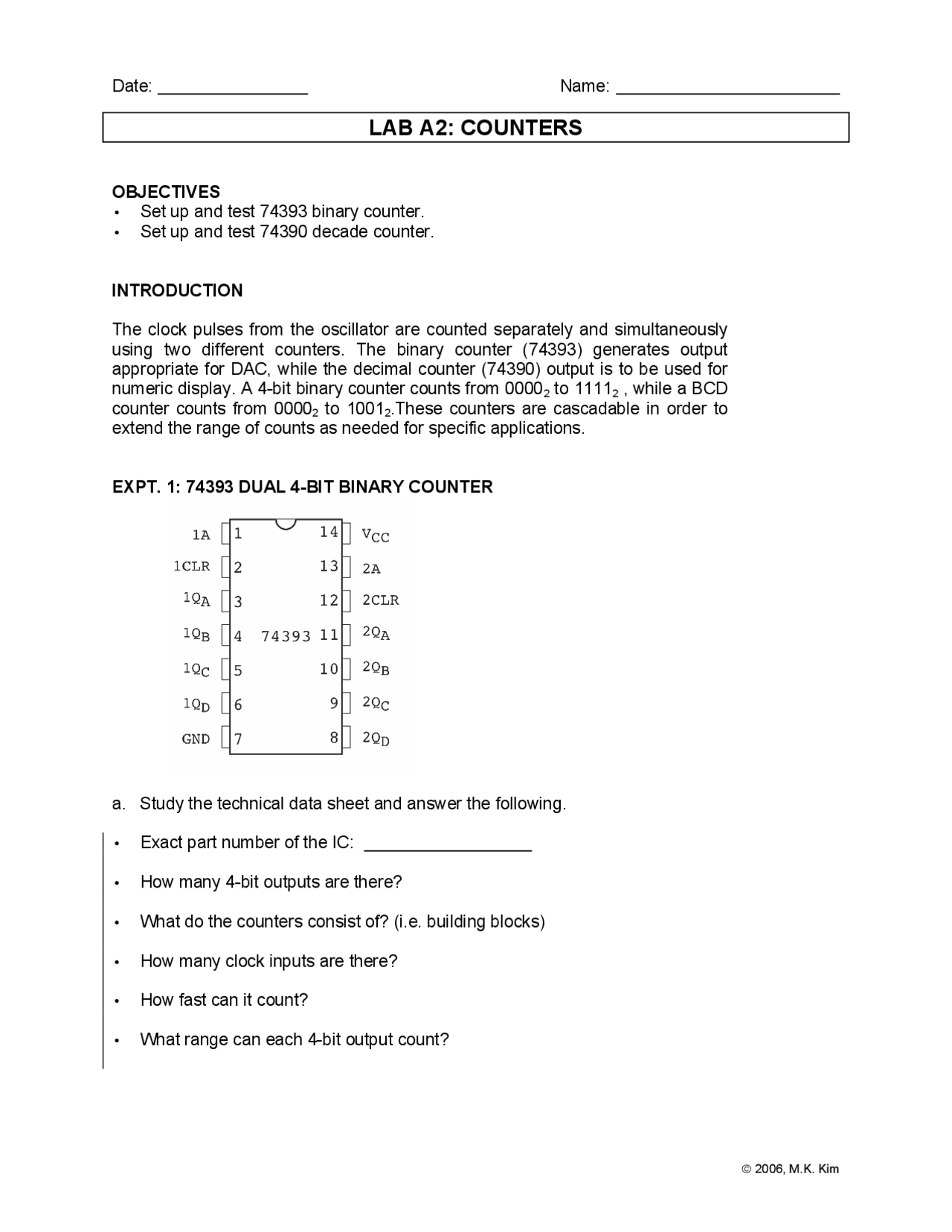 Lab A2 Counters Introduction To Electronics And Test Instrumentation