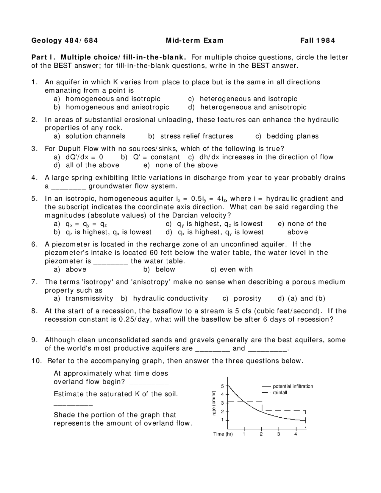 15 Multiple Choice Questions On Hydrogeology Examination Eps 462