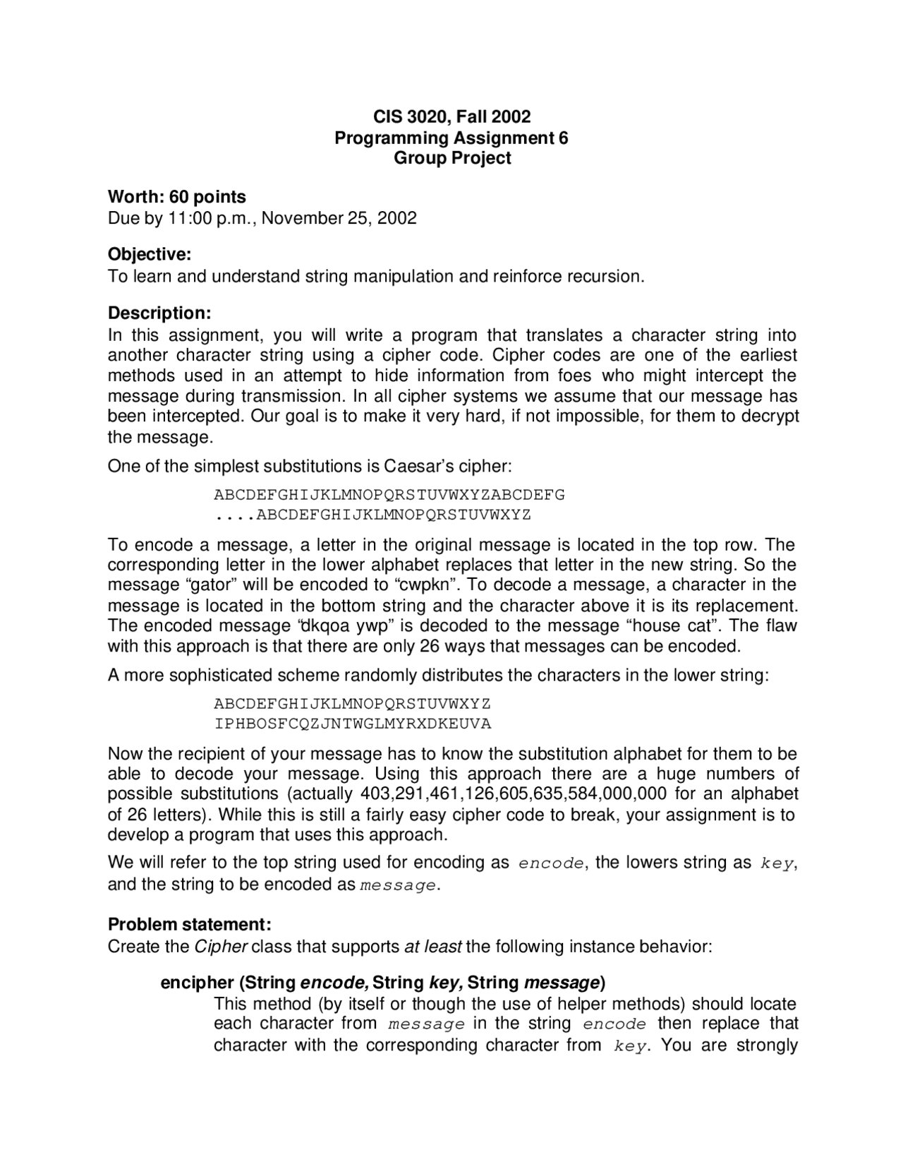 Assignment 6 Advanced Programming Fundamentals Cis 3020 Docsity