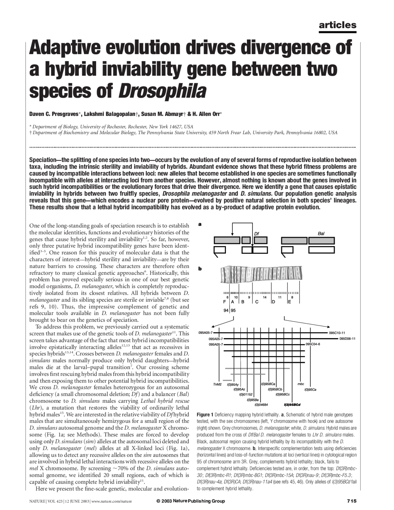 Adaptive Evolution Drives Divergence Of A Hybrid Inviability Gene