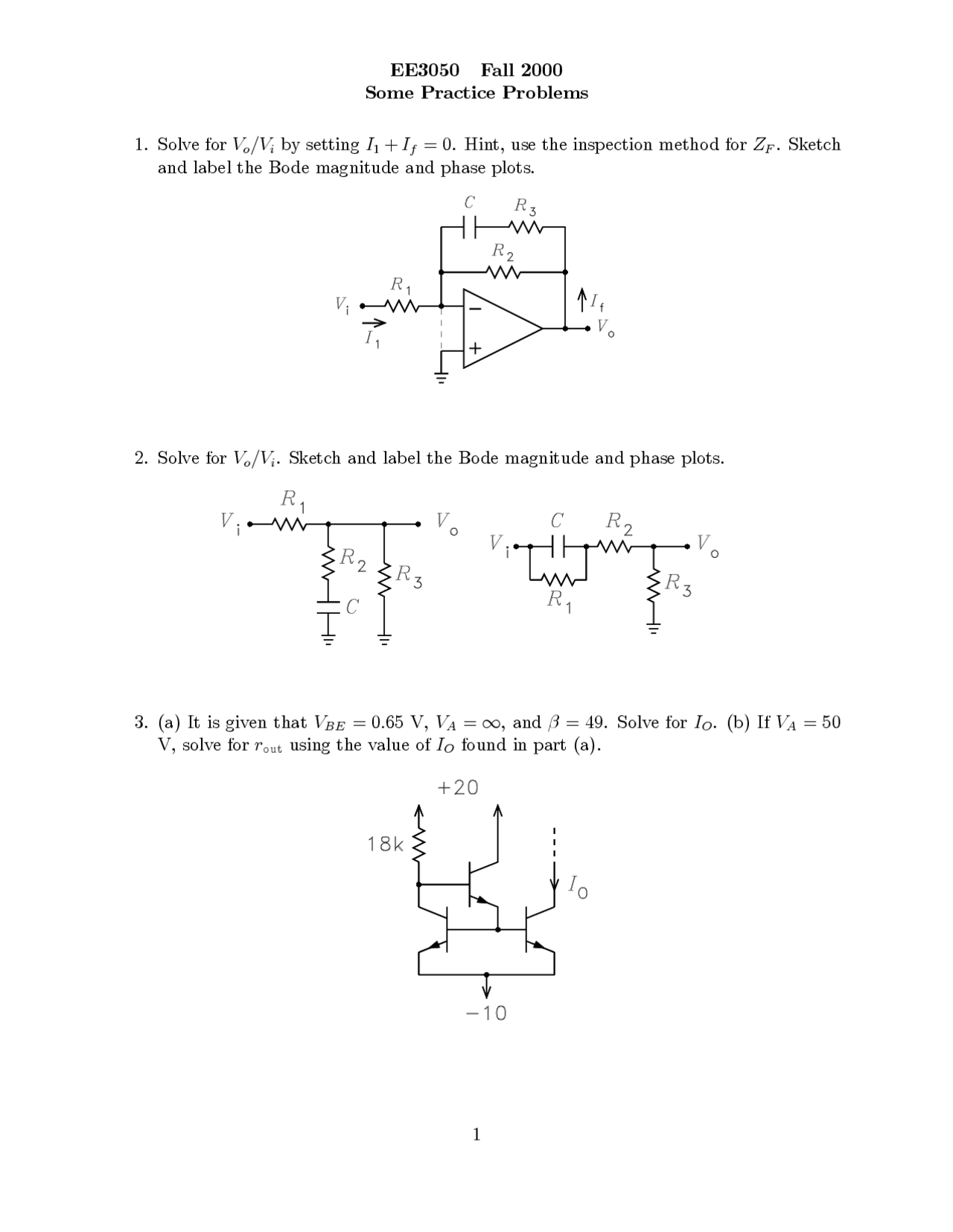 10 Problems For Practice On Analogue Electronics Review Sheet Ece