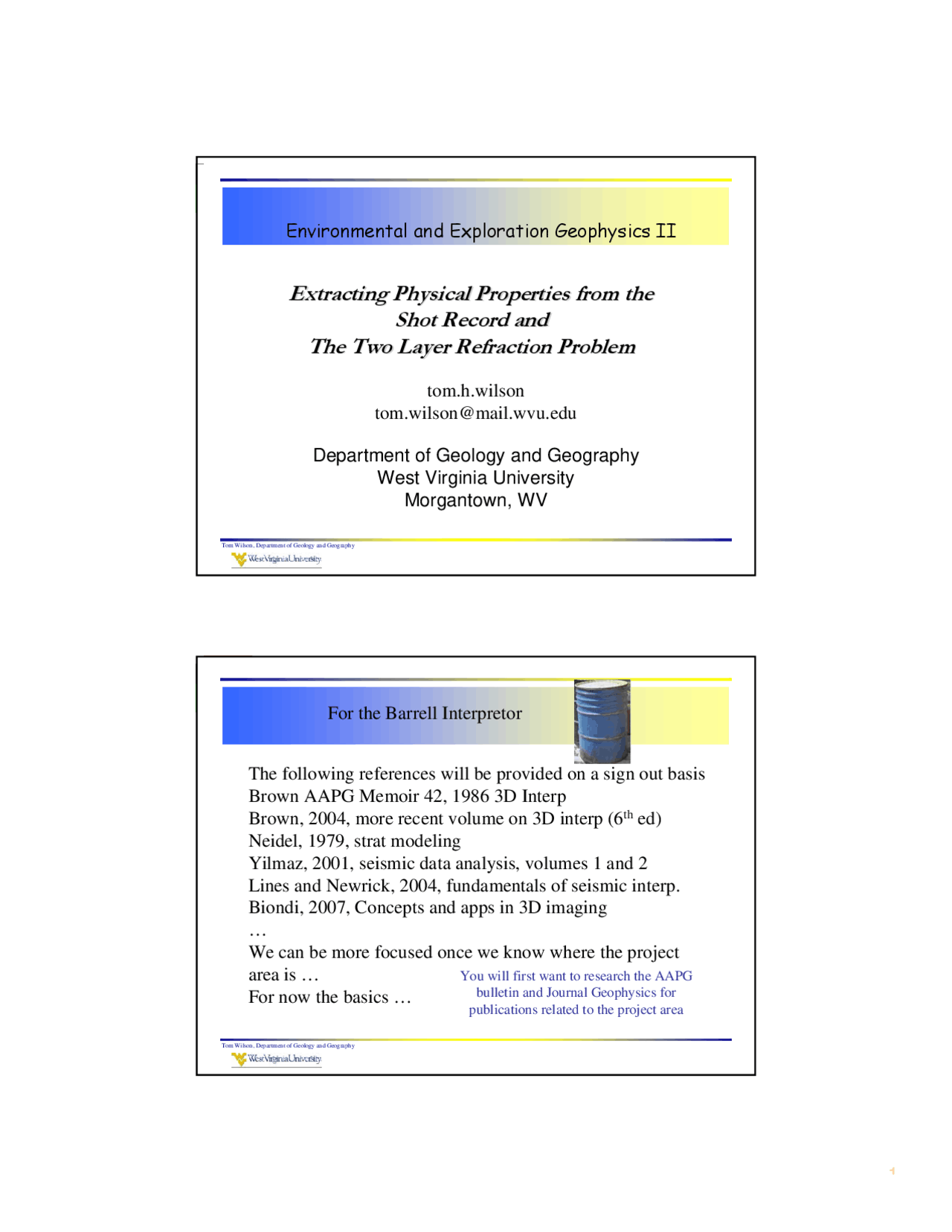 Extracting Physical Properties from the Shot Record and the Two Layer Refraction Problem | GEOL ...