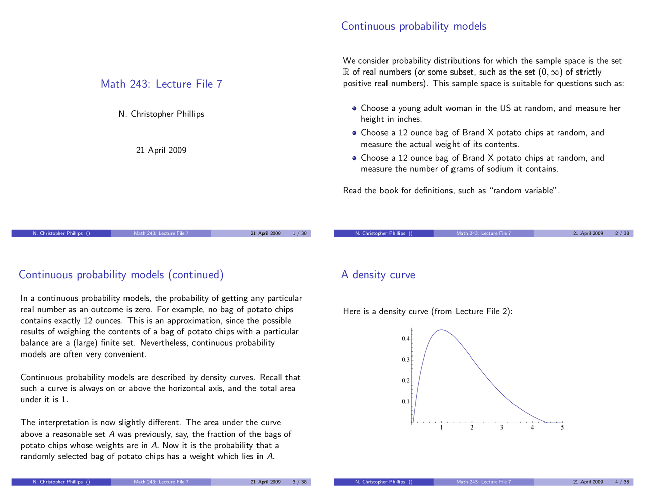 Lecture Notes on Continuous Probability Models | MATH 243 - Docsity