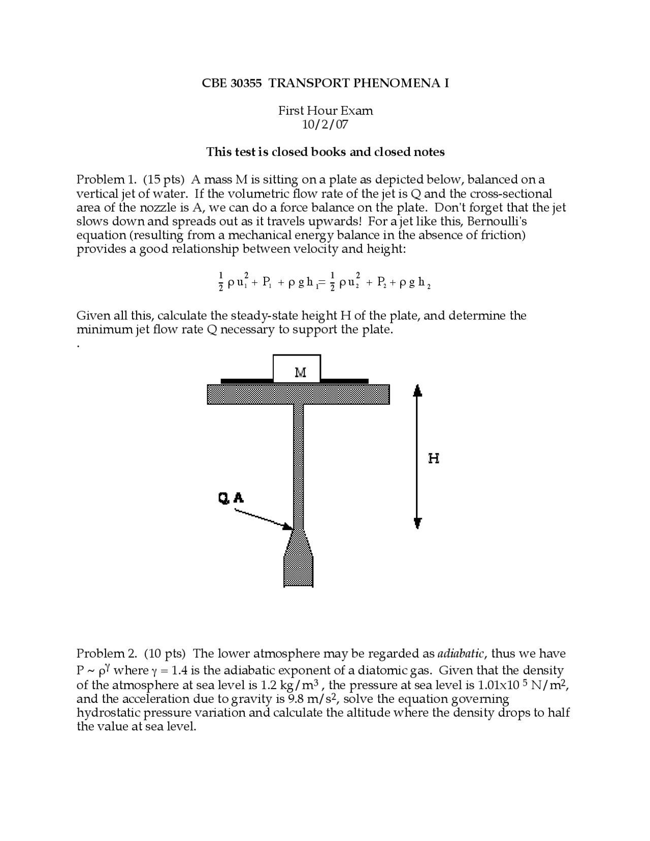 5 Solved Problems Transport Phenomena I Cbe 30355 Docsity