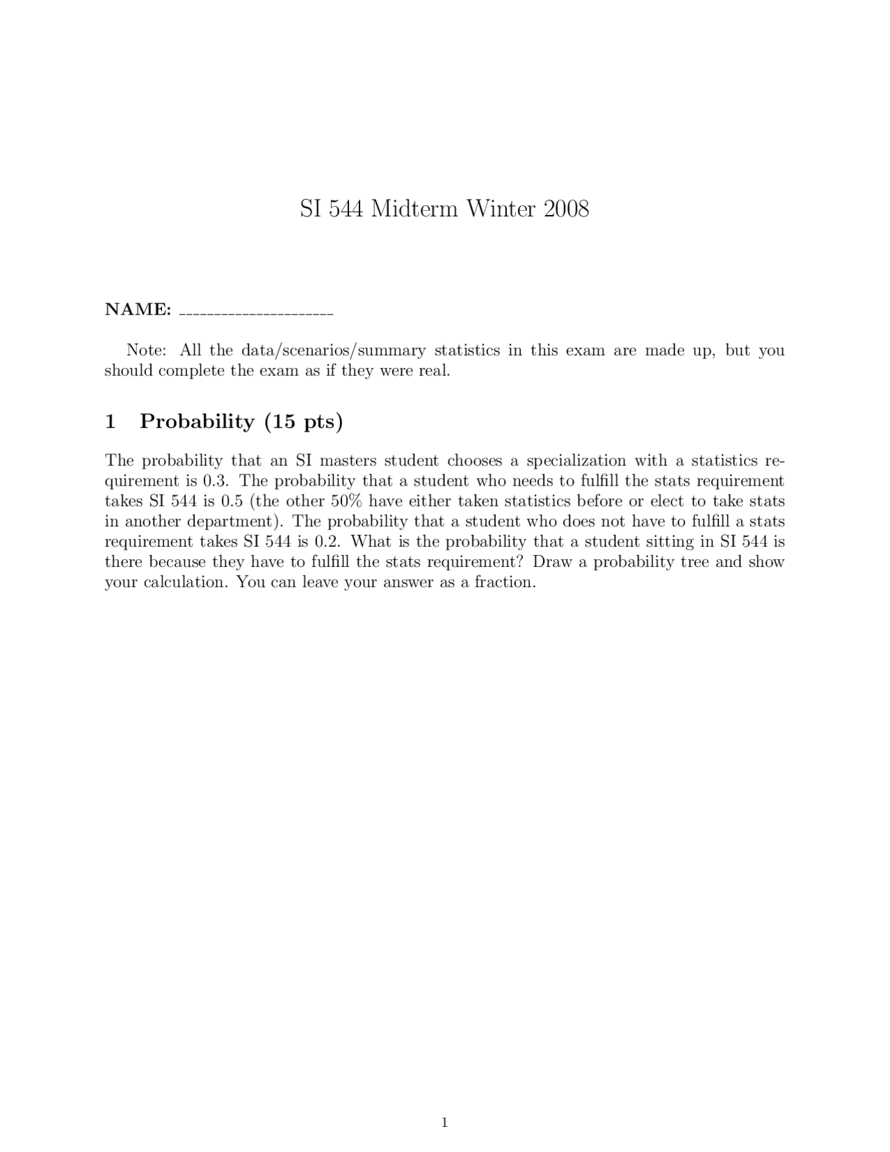 Practice Midterm Exam Statistics And Data Analysis Si 544 Docsity
