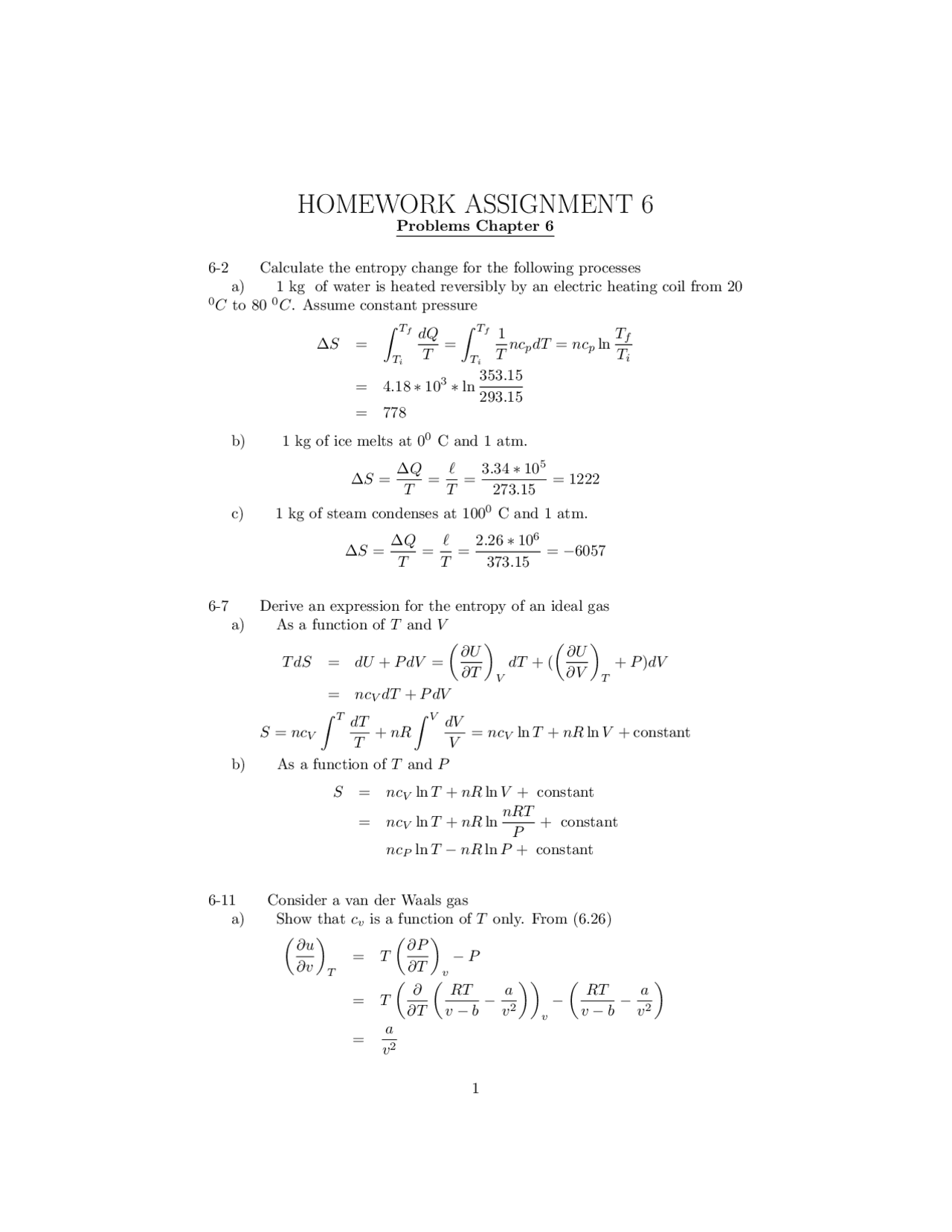 Solved Assignment 6 Thermal Physics Phy 3513 Docsity