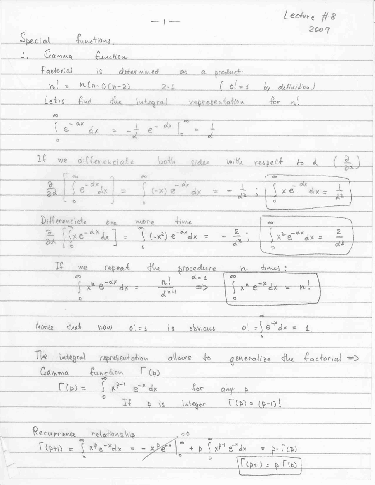 Handwritten Notes On Special Functions Phys 475 Docsity