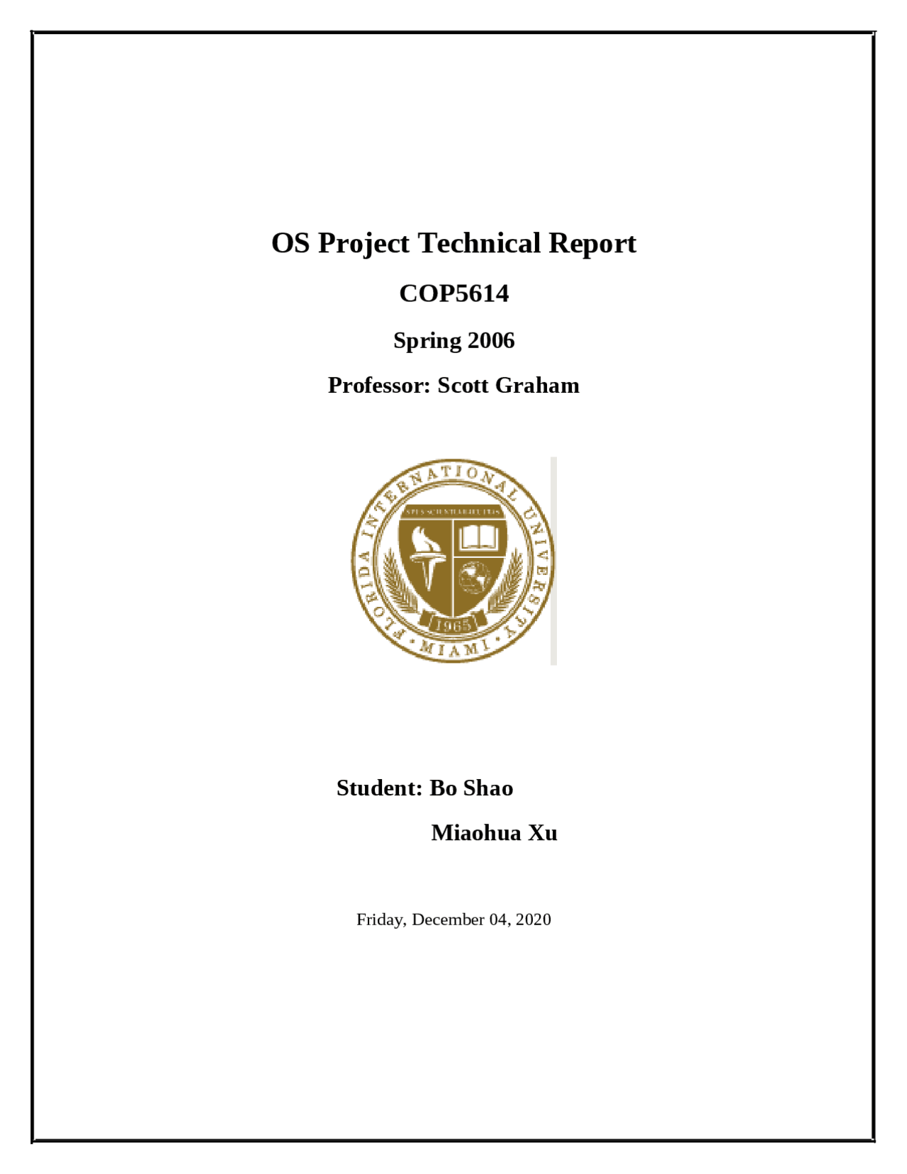 Os Project Technical Report Operating Systems Cop 5614 Docsity