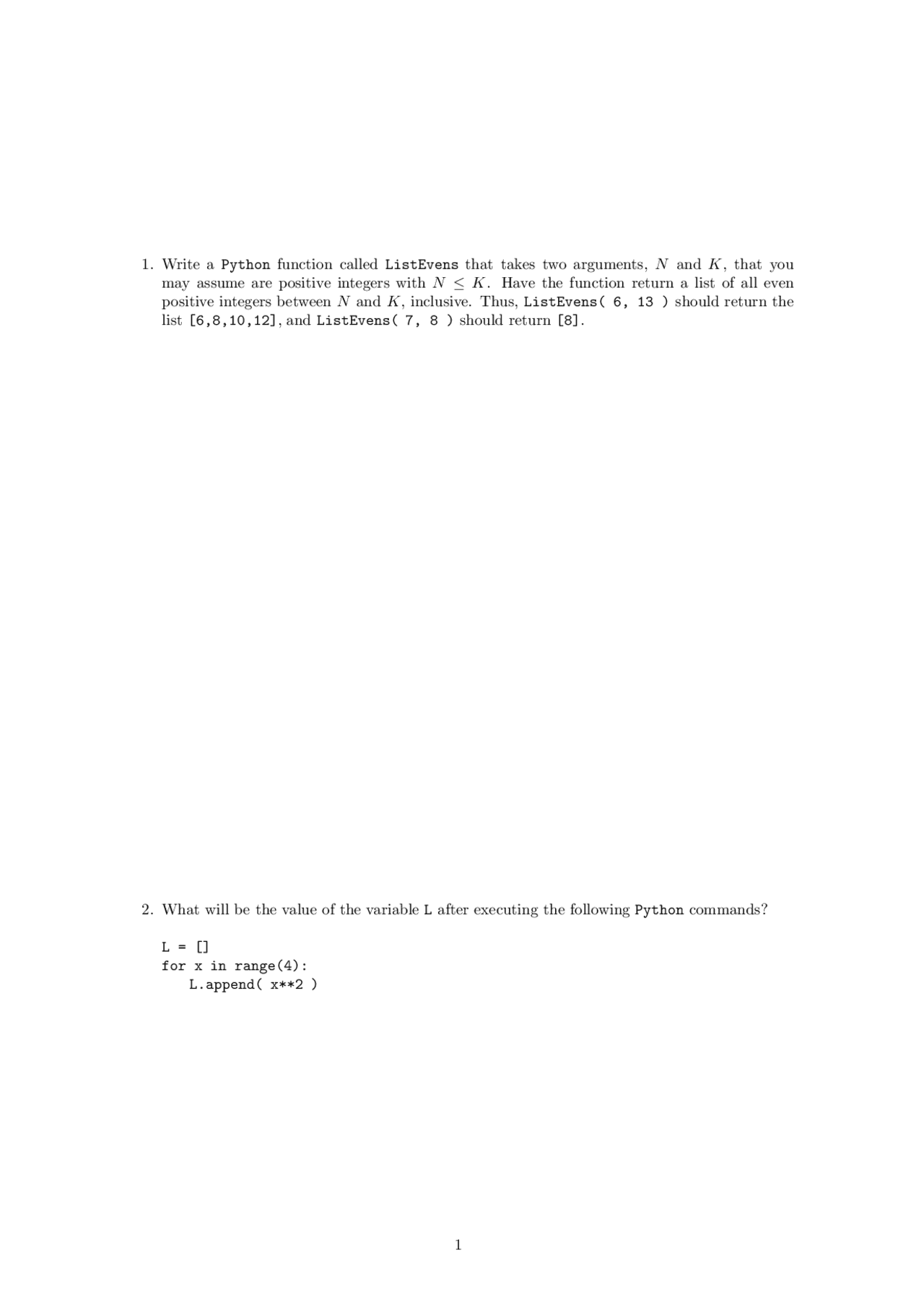 Python Function and Command - Quiz 1 | EECS 12 - Docsity